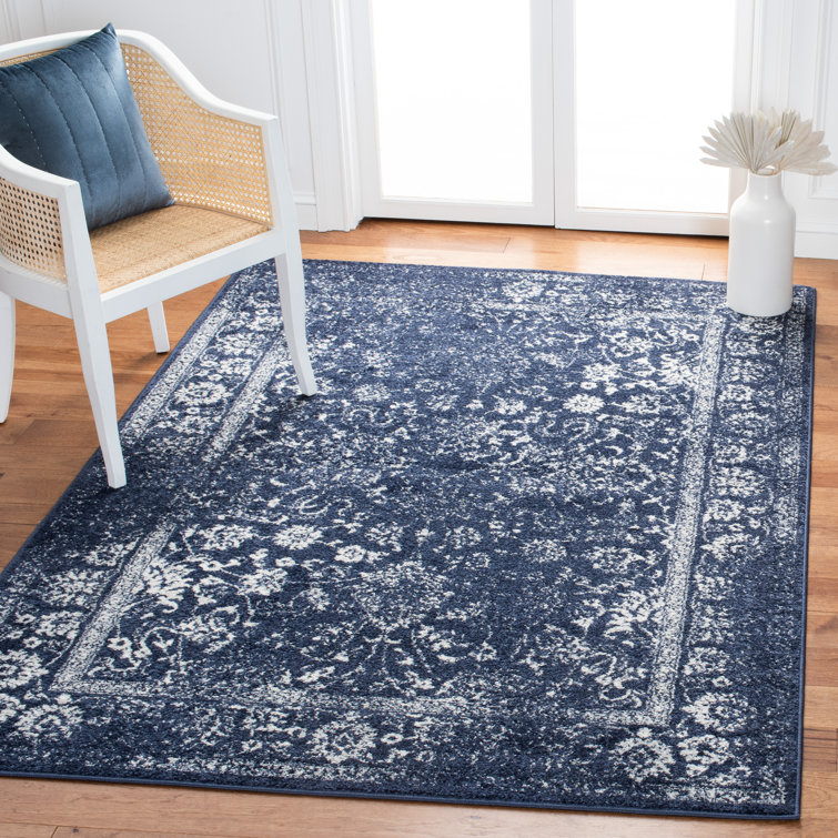 Ophelia & Co. Pennrock Adirondack Blossom Vine Area Rug In Navy & Ivory ...