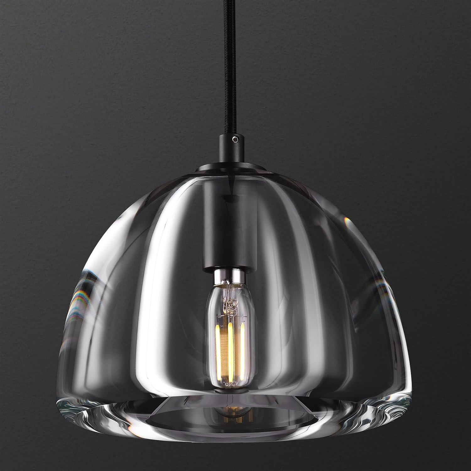 Orren Ellis Modern Crystal Hemisphere Pendant Light, Adjustable Black ...