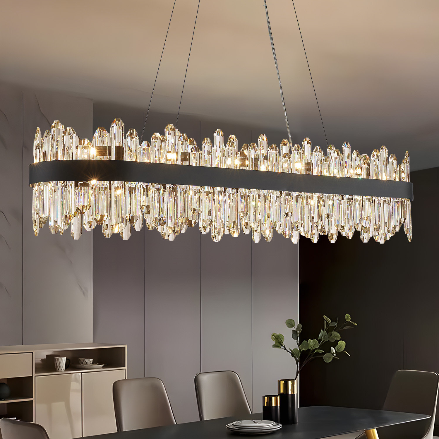 Everly Quinn Dimmable Rectangle K9 Crystal Ceiling Light Modern ...