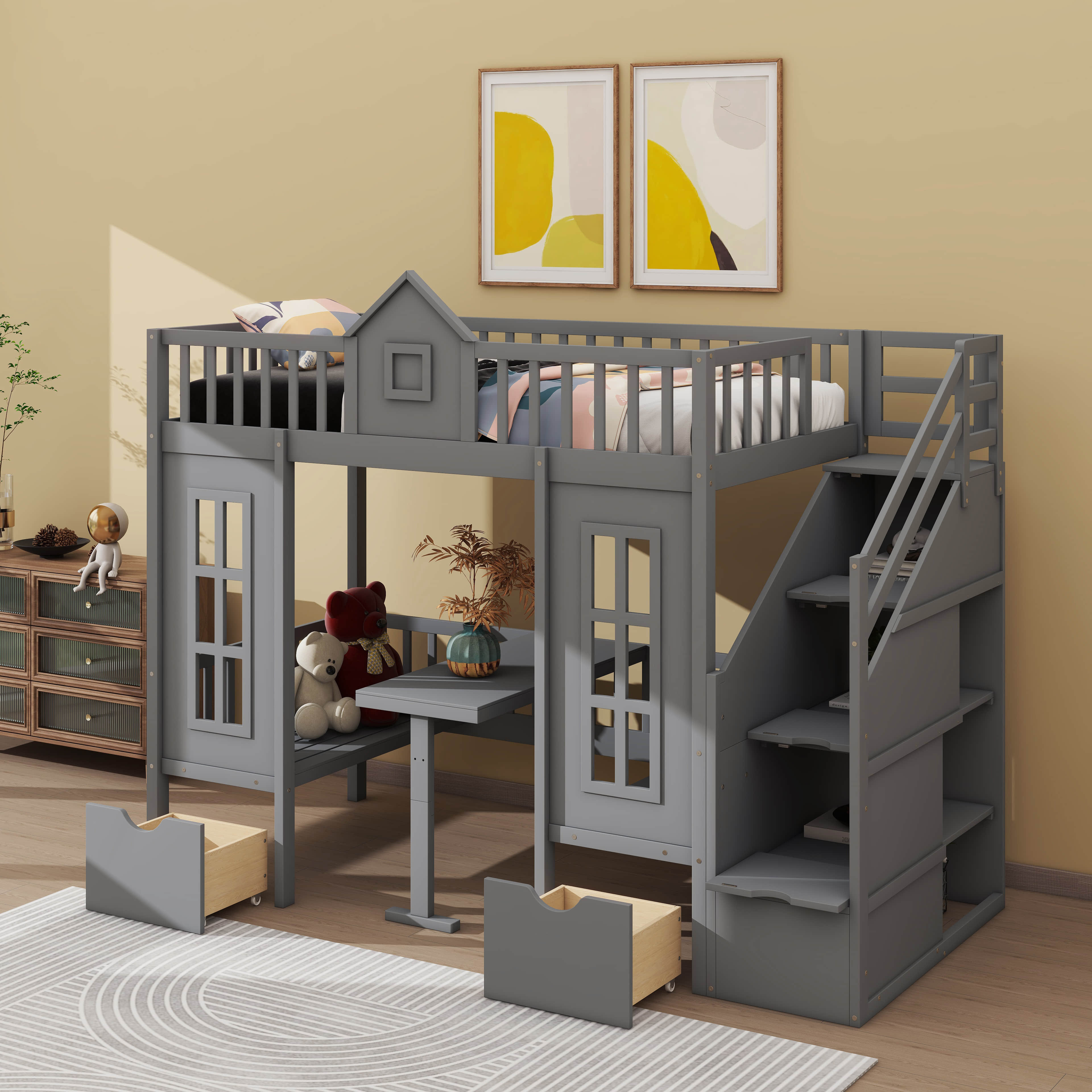 Harriet Bee Convertible Twin Over Twin Bunk Bed Featuring Adjustable ...