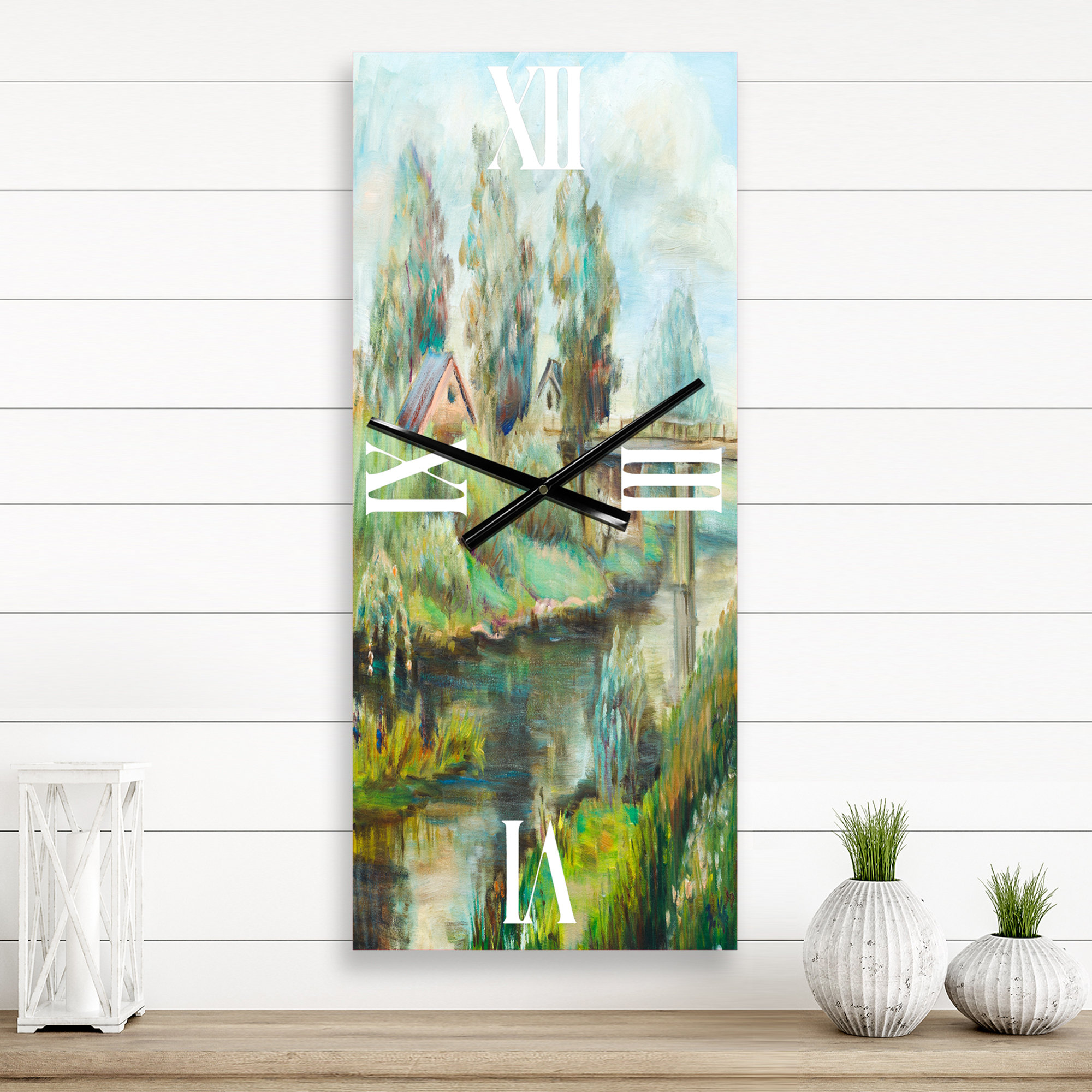 East Urban Home Bridge on the River in Rustic Landscape Wall Clock ...
