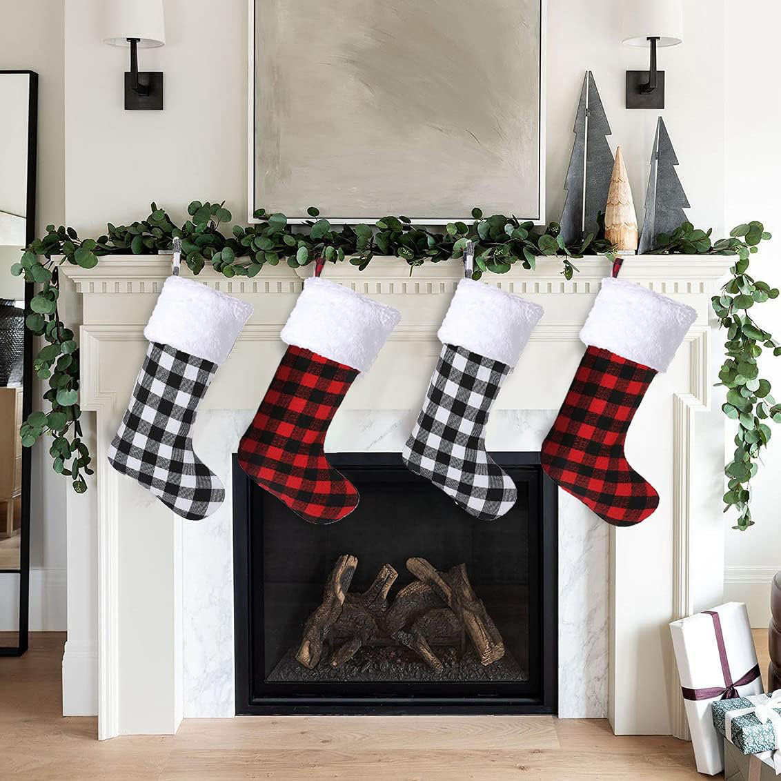Wortola Christmas Stockings Set Of 4 Pack, 19 Inch Buffalo Plaid ...