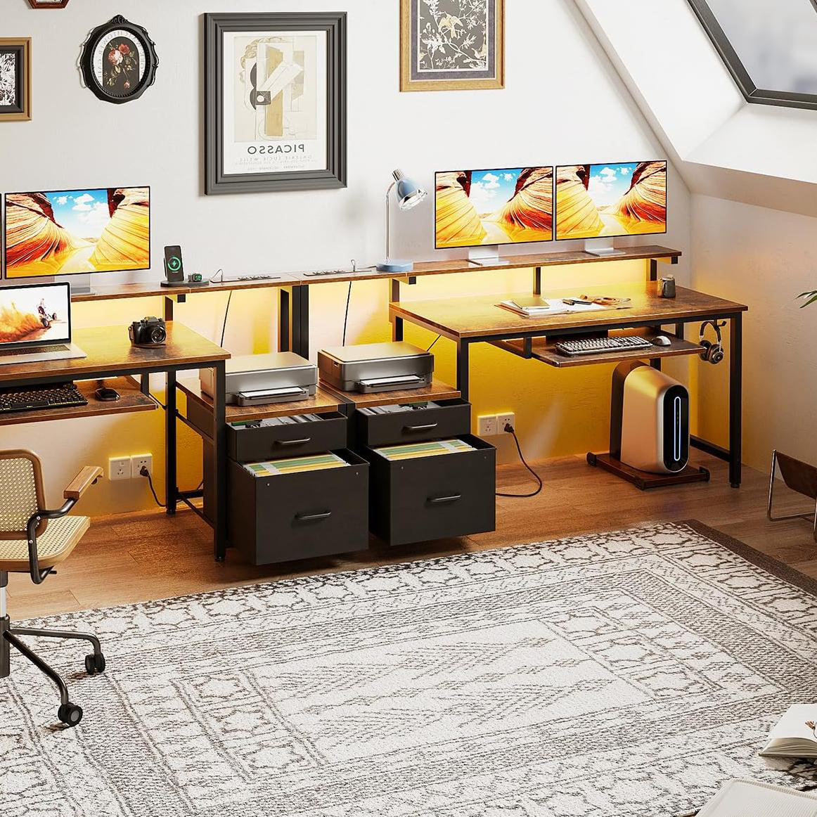 17 Stories Computer Desk With Fabric File Cabinet And Drawer ...