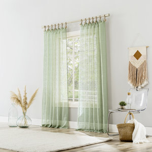 Gracie Oaks Woelk Slub Stripe Rope Tab Semi-Sheer Tie Top Curtain Panel ...