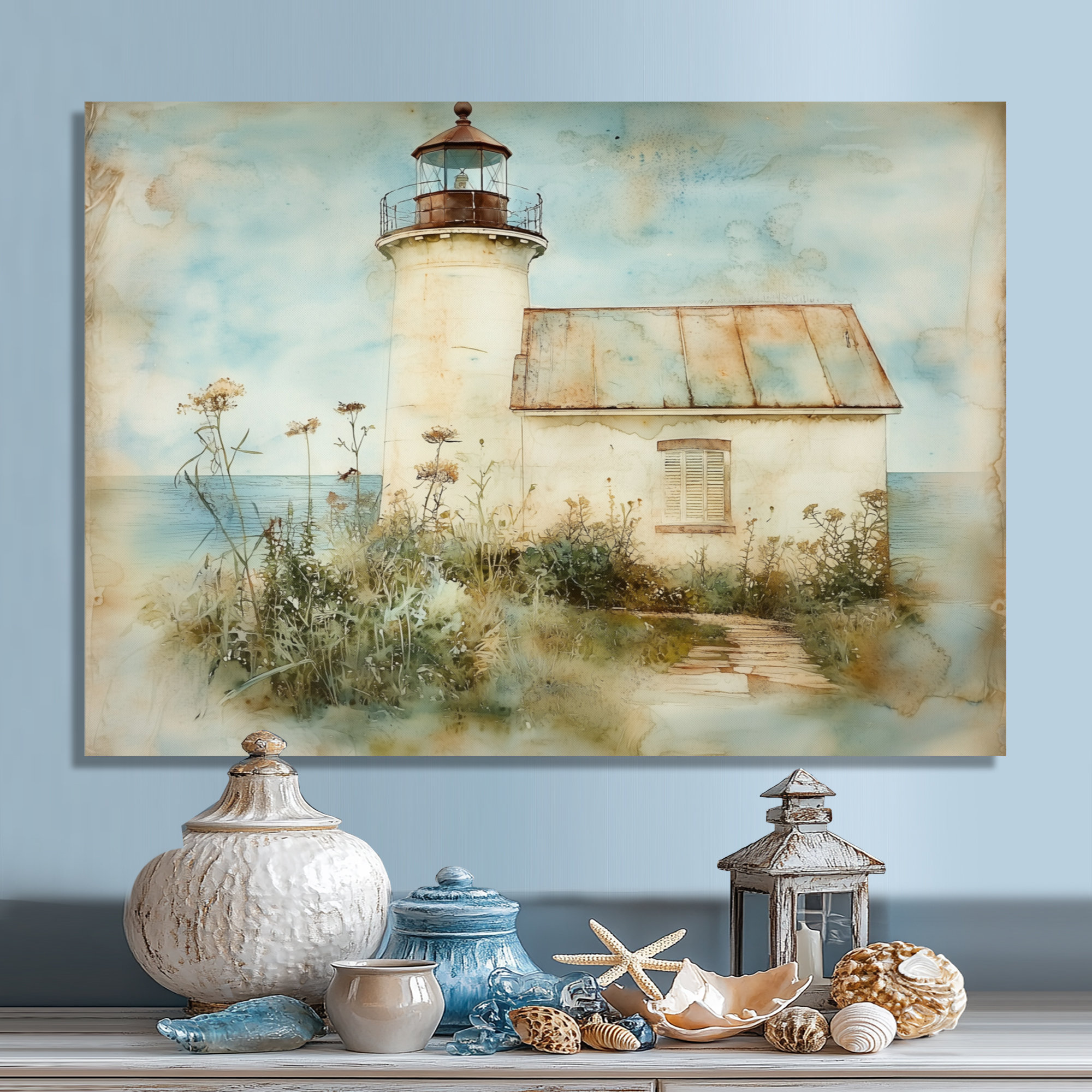 Ophelia & Co. Calm Watercolor Lighthouse Garden At The Beach ...