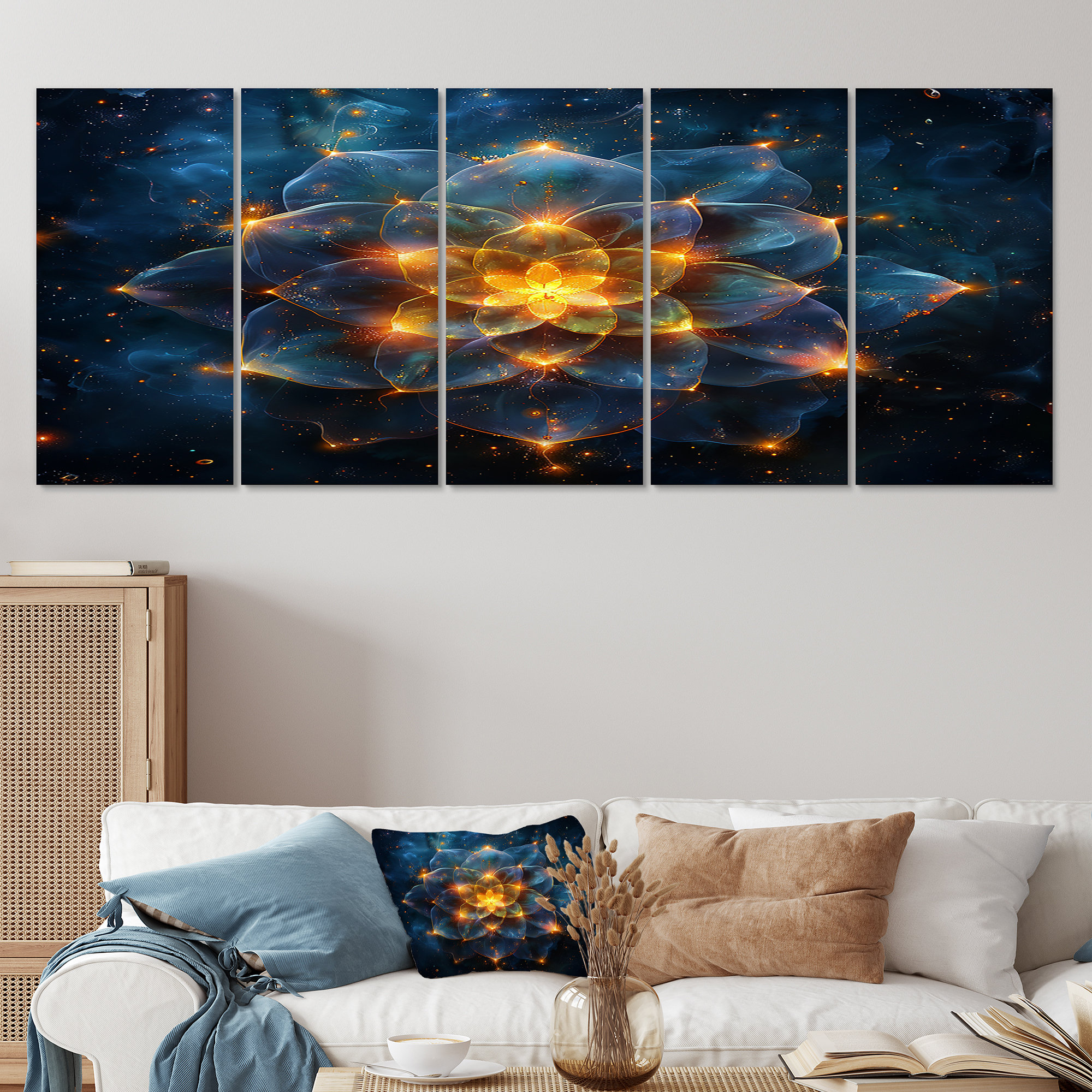 Design Art Cosmic Flower Galactic Flower Of Life Blue Gold - Modern ...