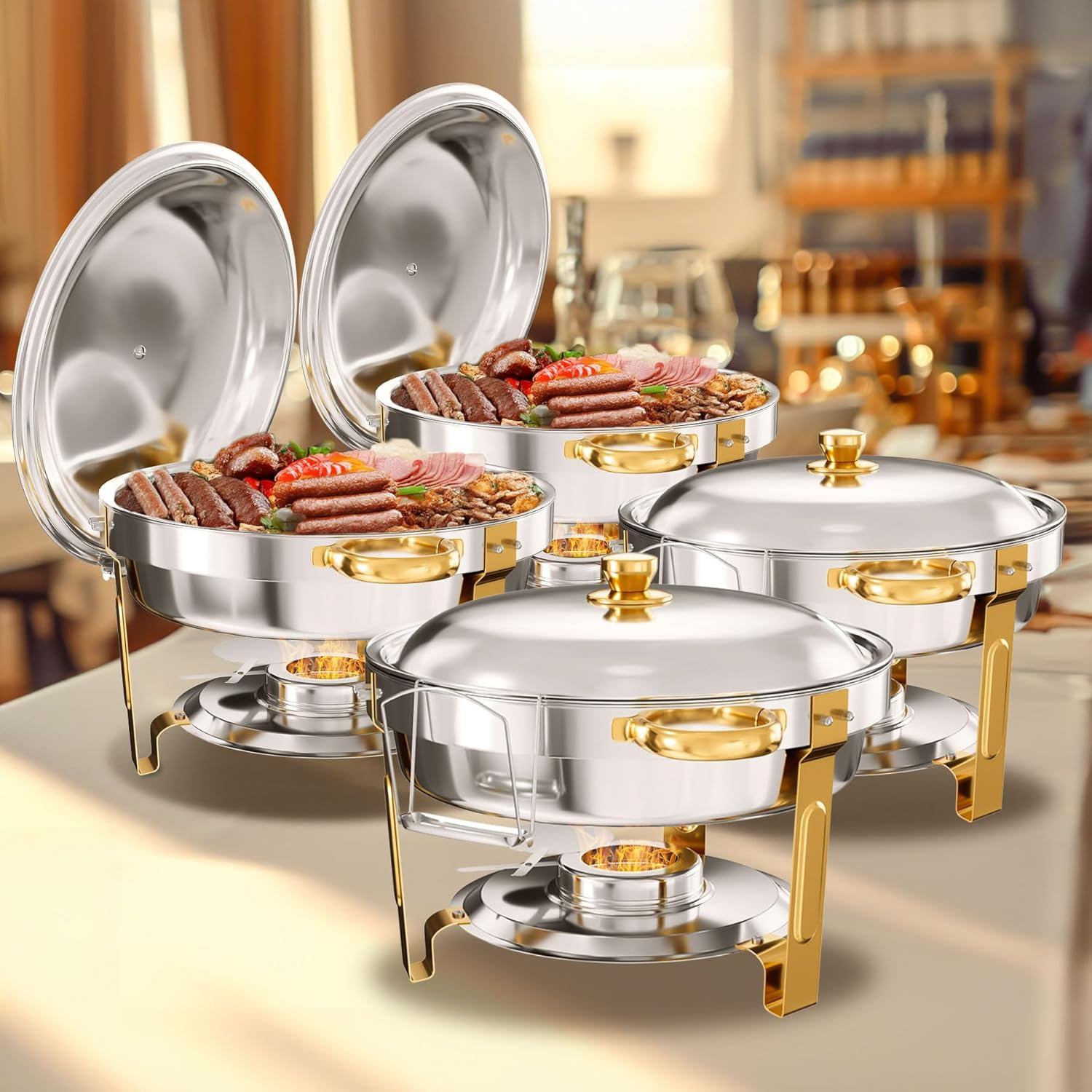 Mint Pantry® Stainless Steel Round Chafing Dish, Party Buffet Server, Buffet Accessory Warmers ...
