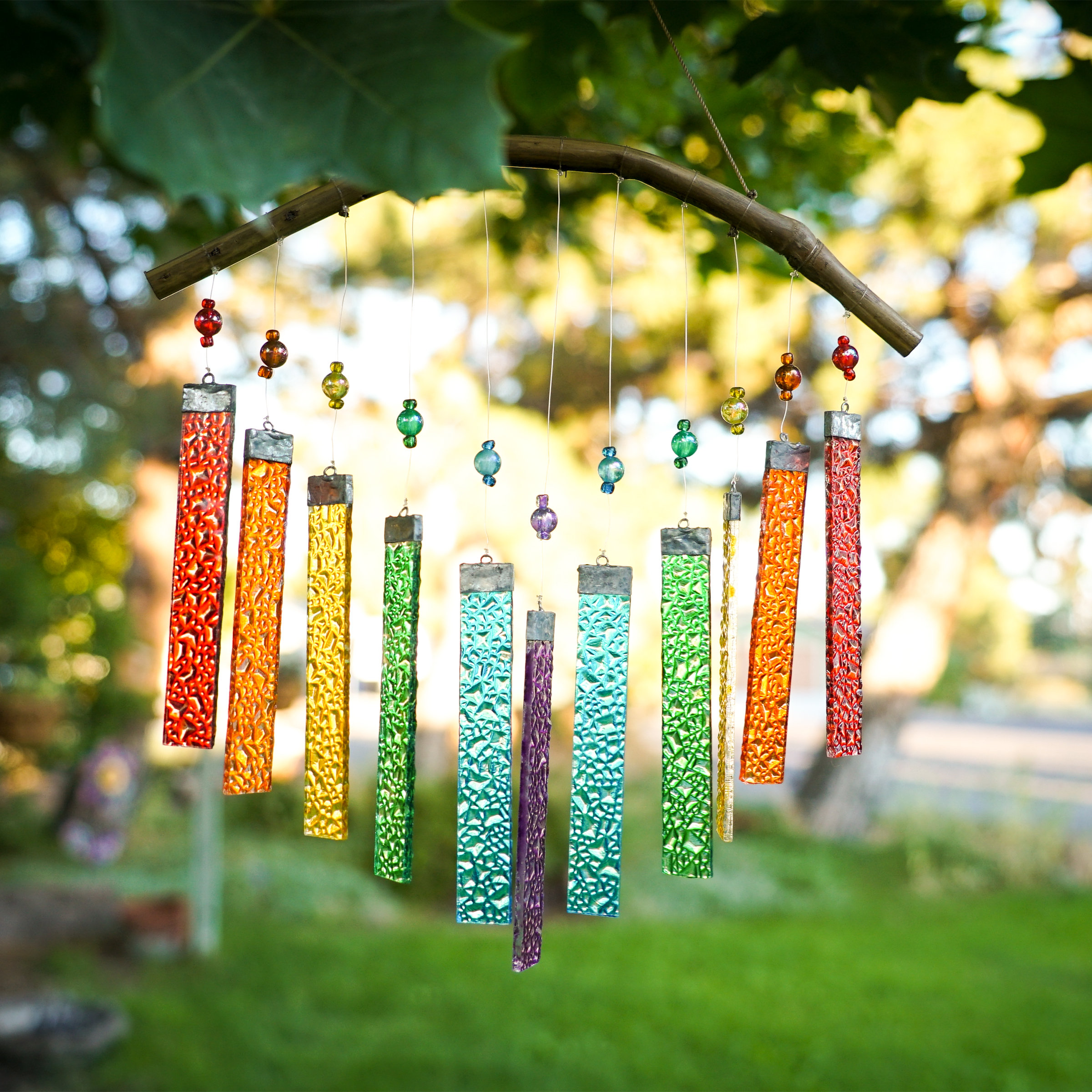 In The Breeze Rainbow Textured Glass Mobile Wind Chime & Reviews | Wayfair