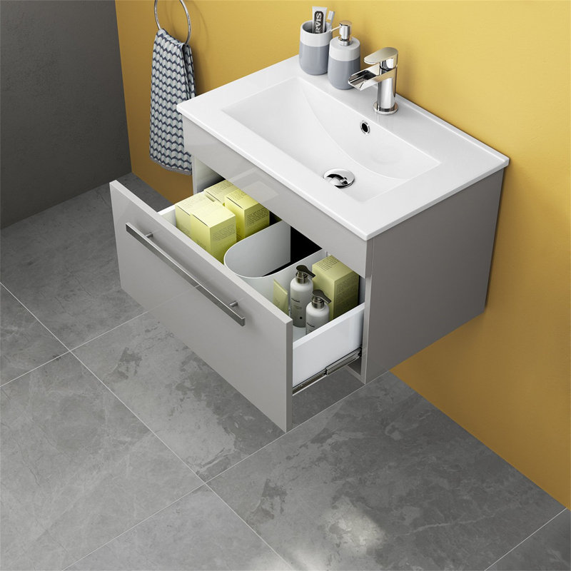 Ebern Designs Mecedes 60cm Single Bathroom Vanity Base Only in Grey ...