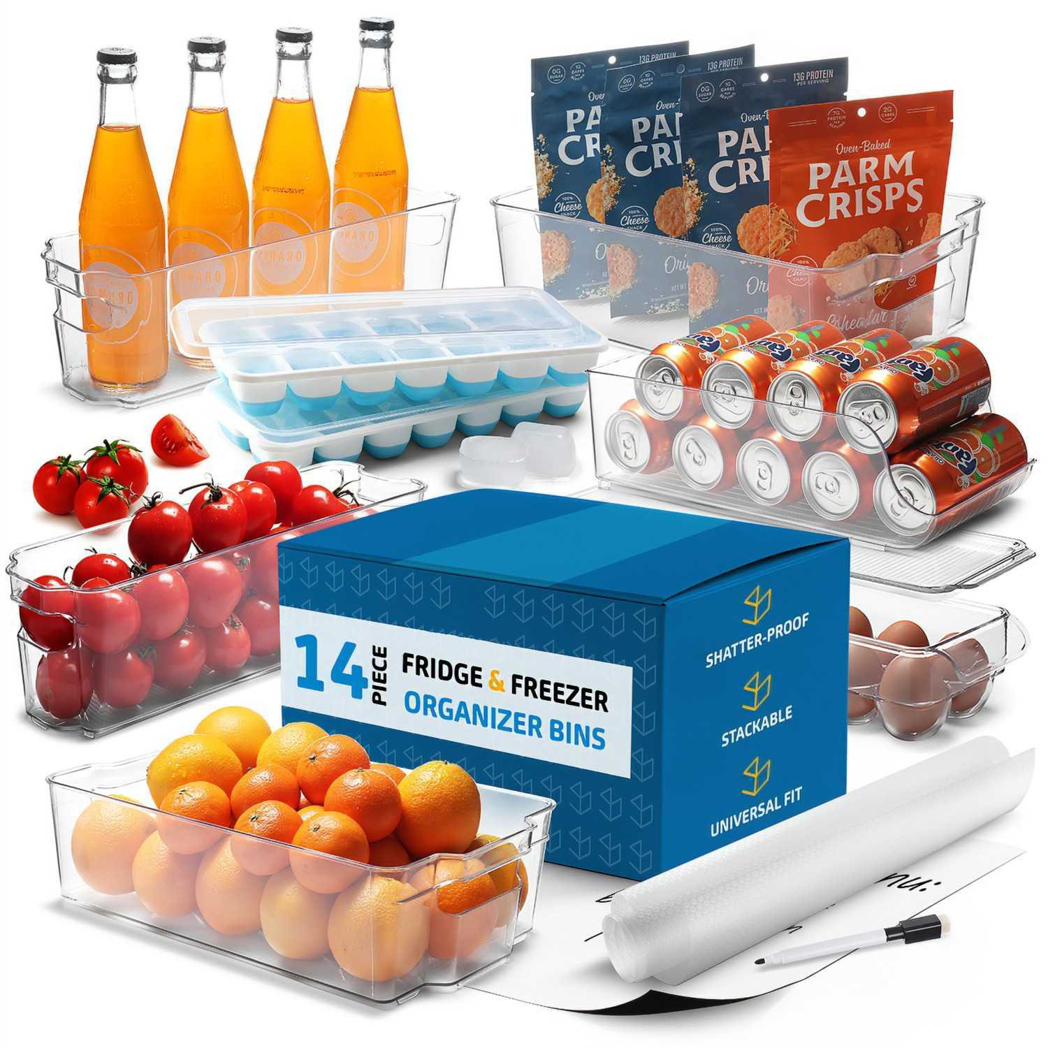 Prep & Savour Acrylic Fridge Bins Food Storage Containers (Set of 14 ...