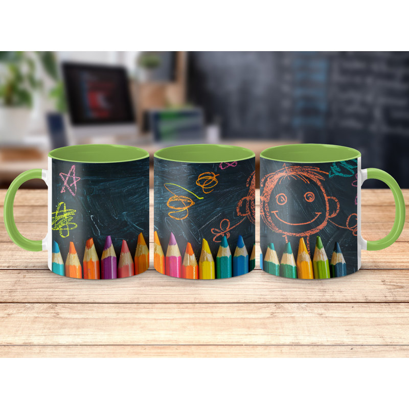 East Urban Home Kids Drawing Style 11oz Accent Mugs – White Ceramic ...