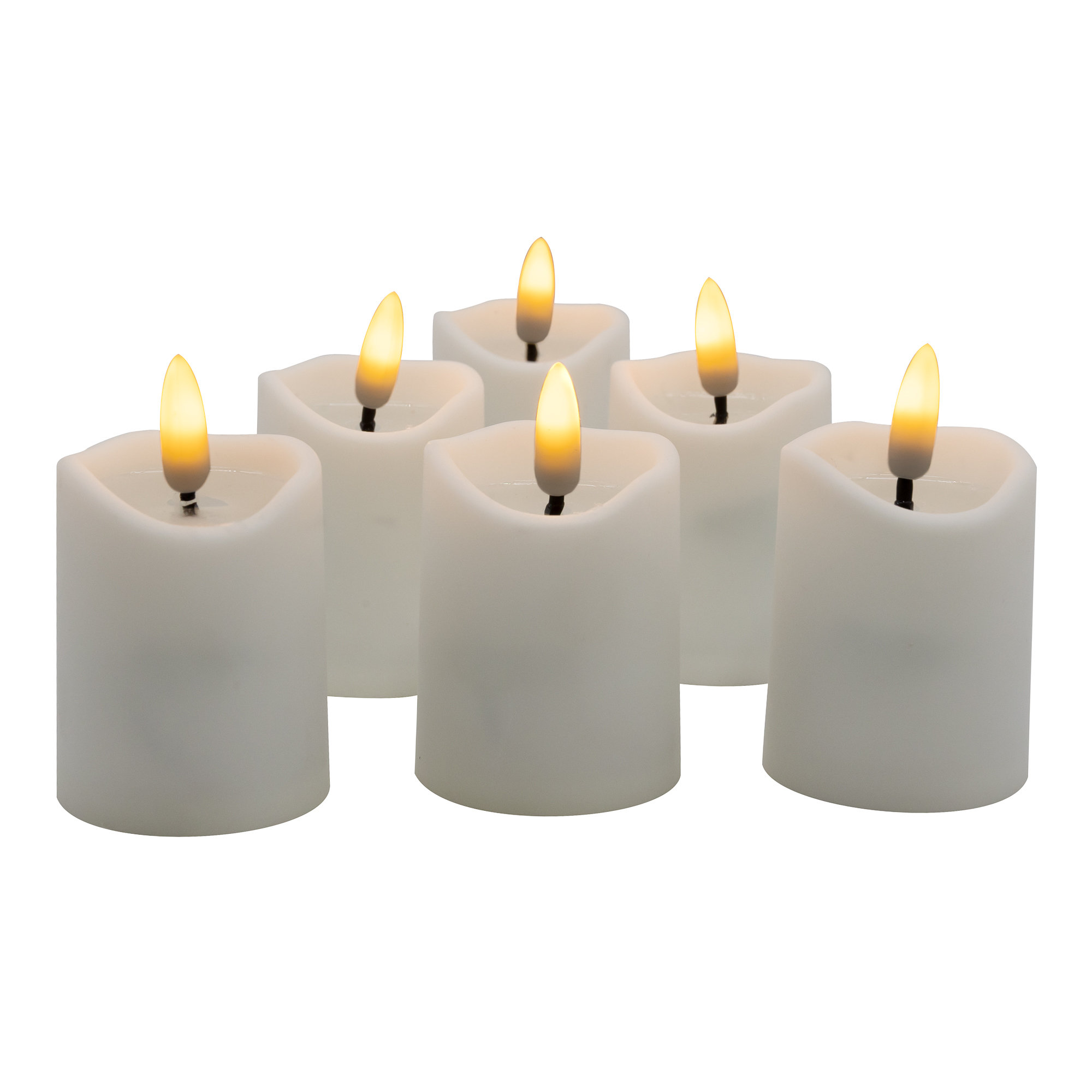 Ebern Designs Battery Operated 3D Wick Flame Mini Pillars - 6 Piece ...