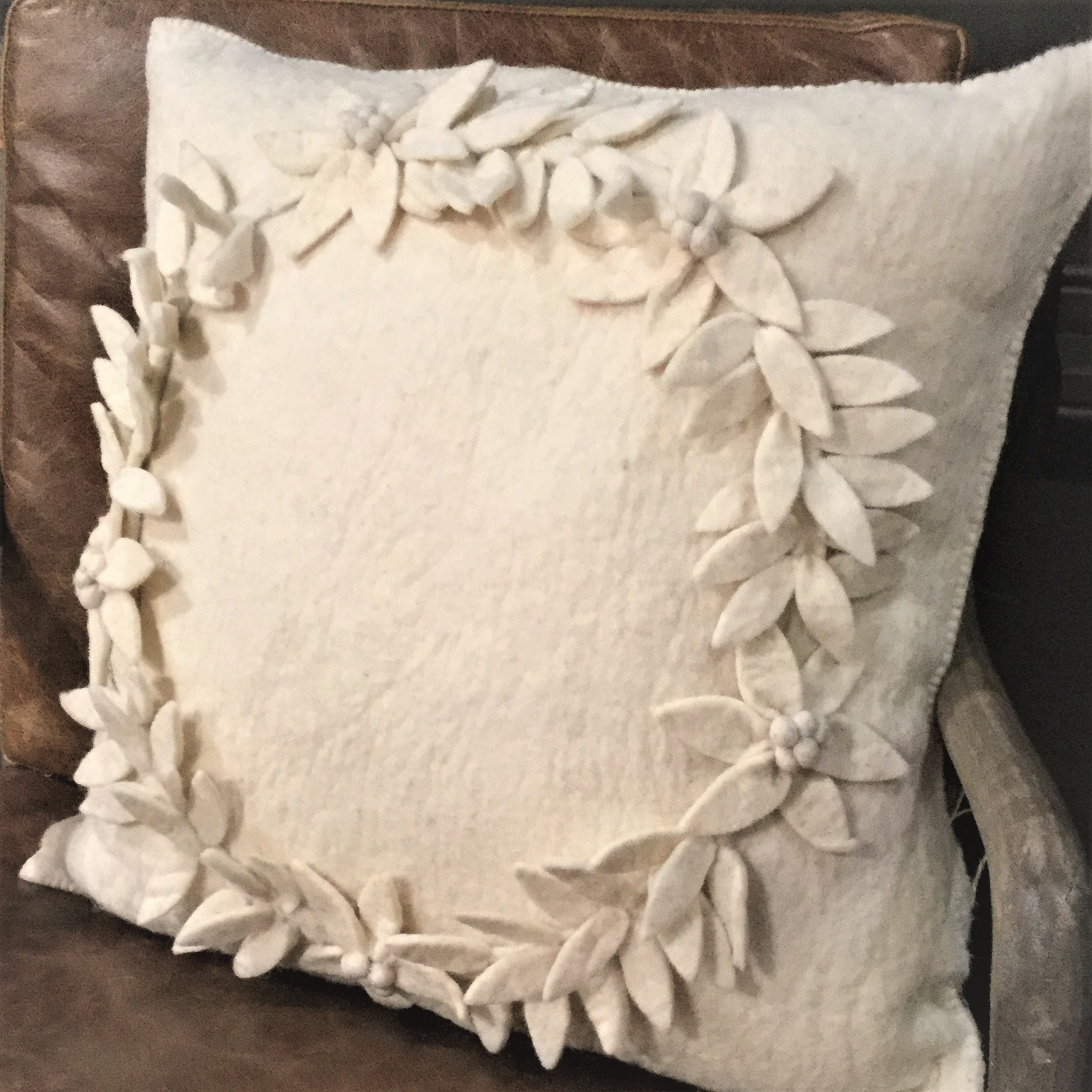 Arcadia Home Hand Felted Wool Christmas Pillow –Cream Wreath – 20 ...