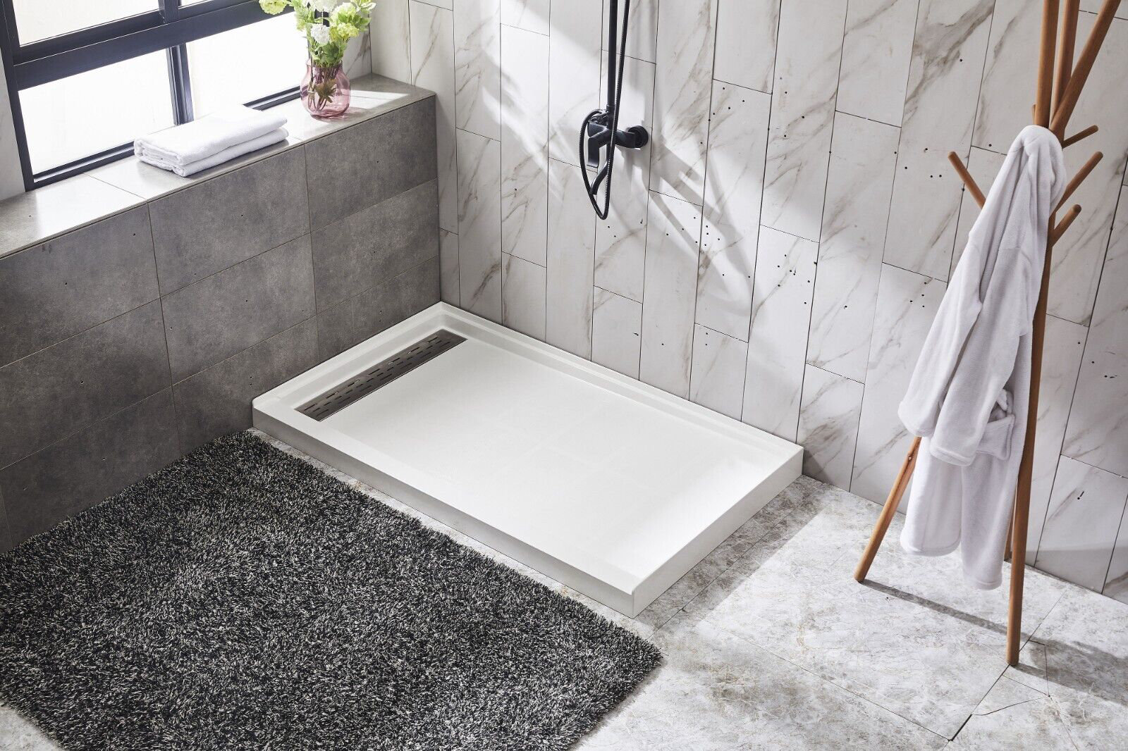 Avora Bath 12x24 Vertical Tile White Acrylic Alcove Shower System with ...