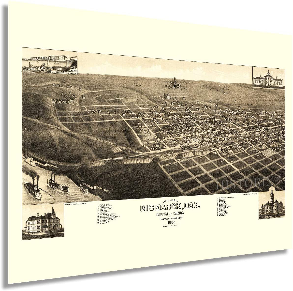 HISTORIC PRINTS HISTORIX Vintage 1883 Bismarck North Dakota Map - 24X36 ...