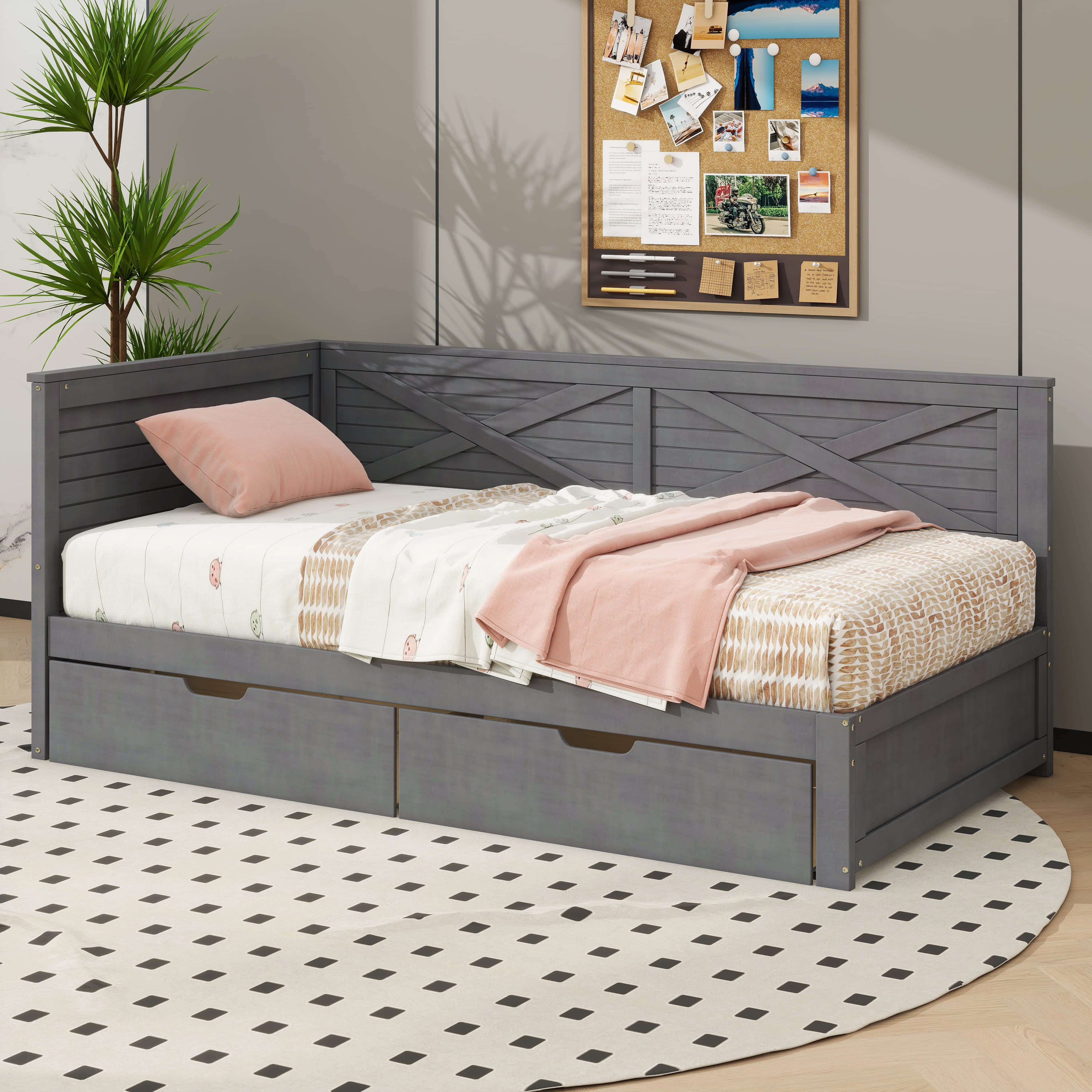 August Grove® Twin-Size Wood Daybed With Two Drawers And Rustic-Style ...