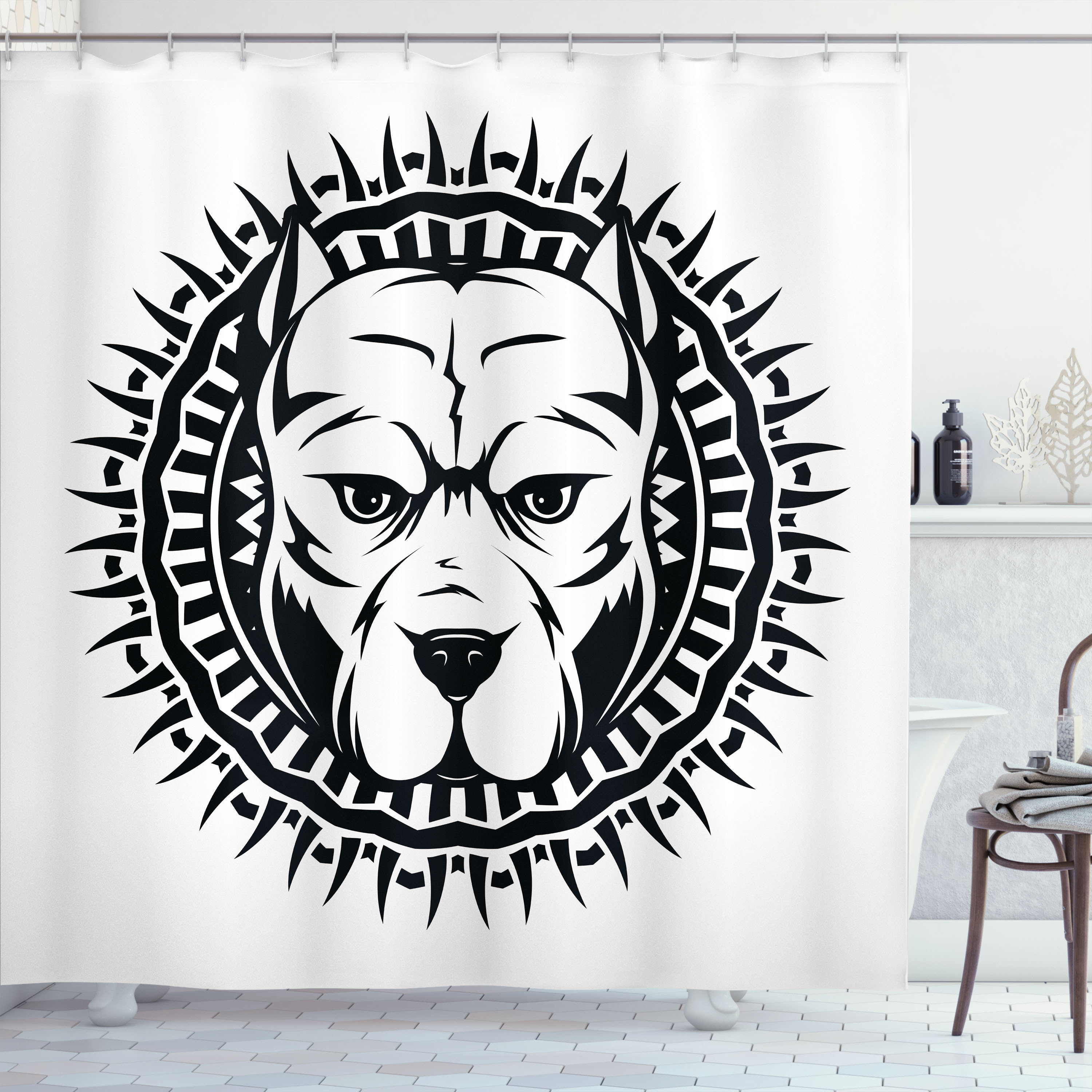 Ambesonne Pitbull Shower Curtain Fighting Dog Black and White | Wayfair