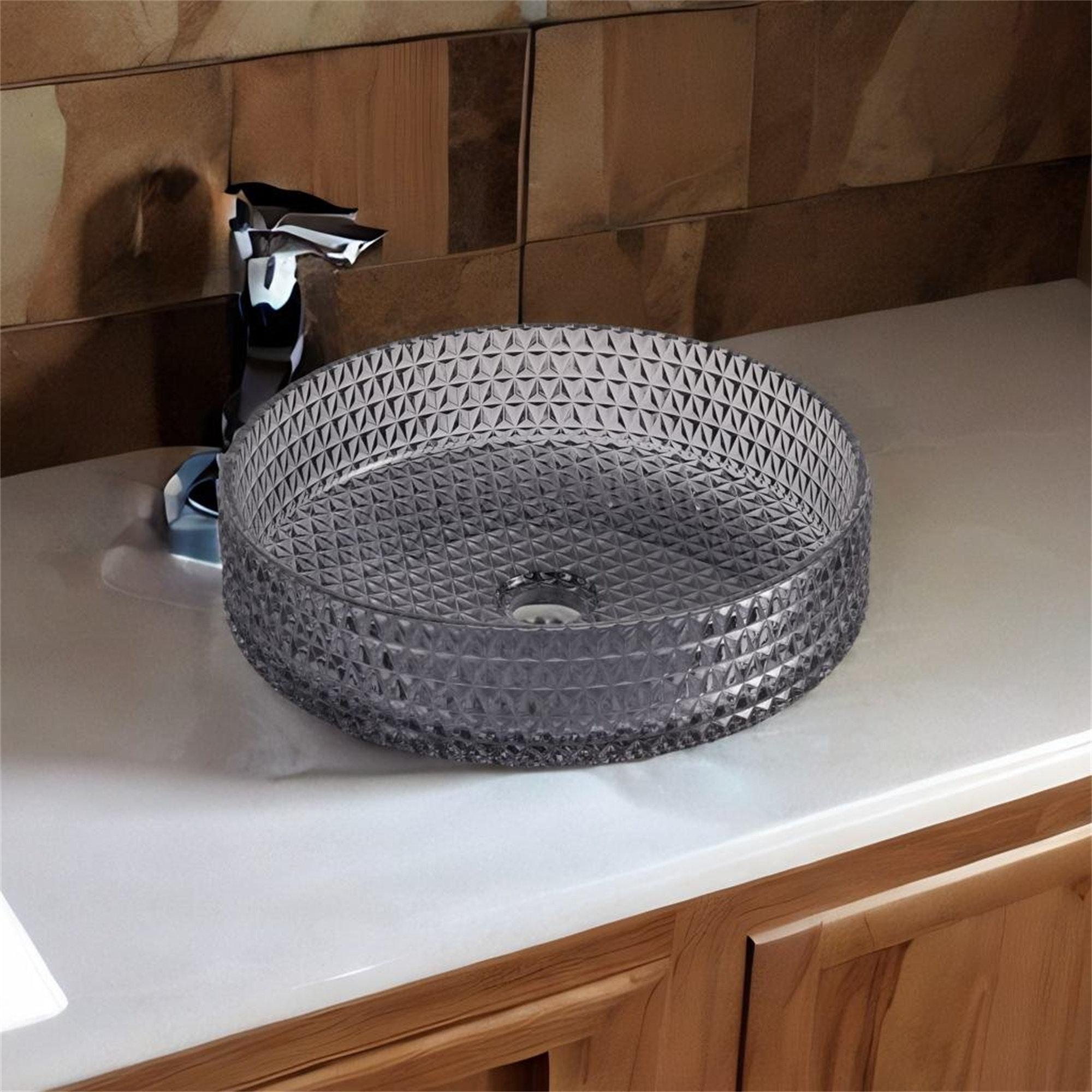 TONWIN 15.5'' Glass Circular Vessel Bathroom Sink with Overflow | Wayfair