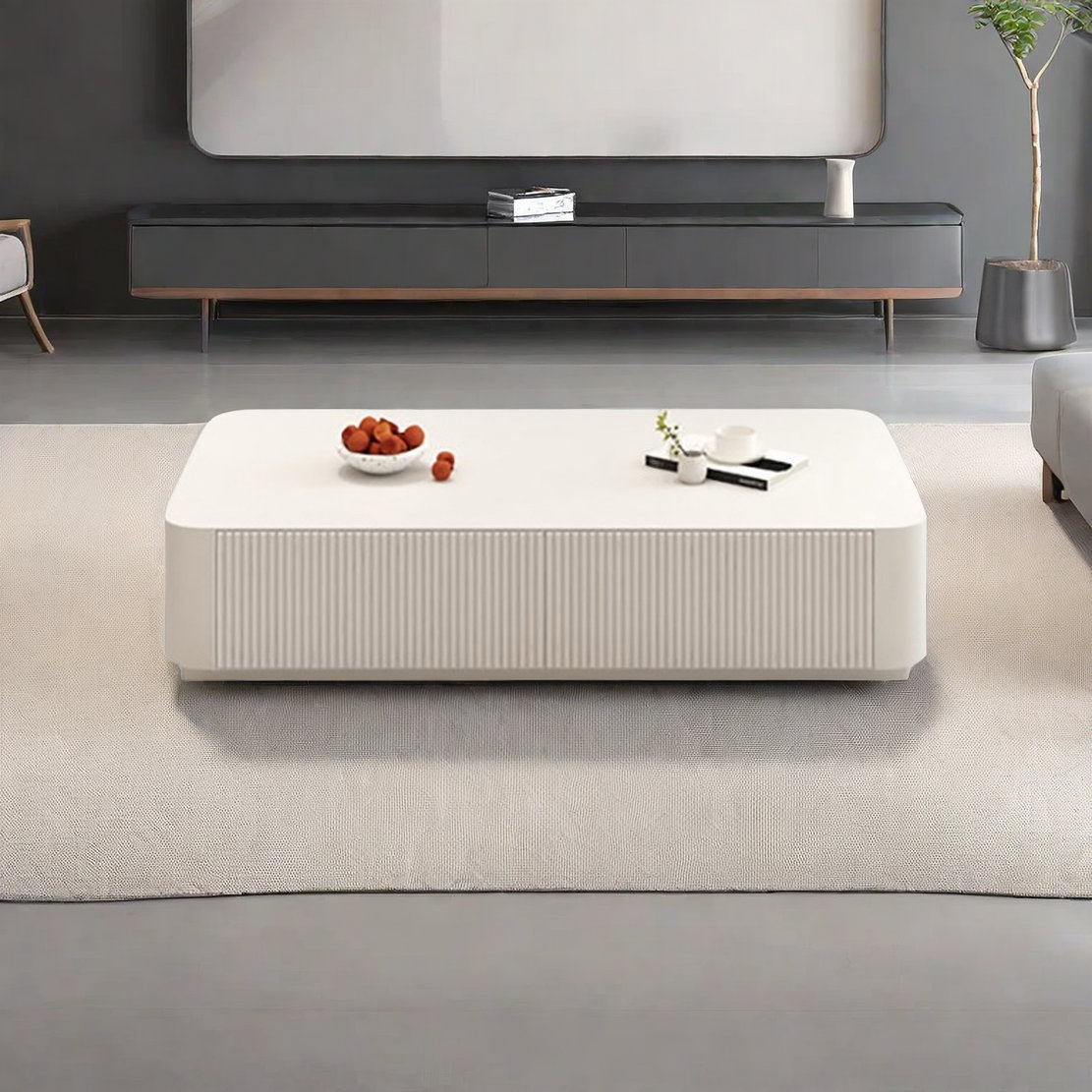 Aurora Craft Cream Storage End Table Coffee Table | Wayfair