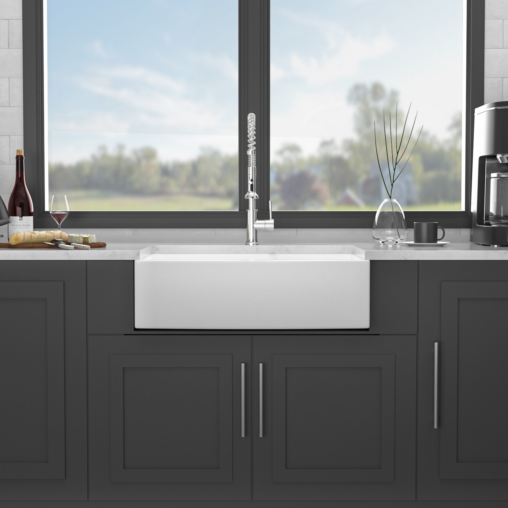 CANJUN Durable Ceramic Farmhouse Sink For Modern Kitchens - White ...