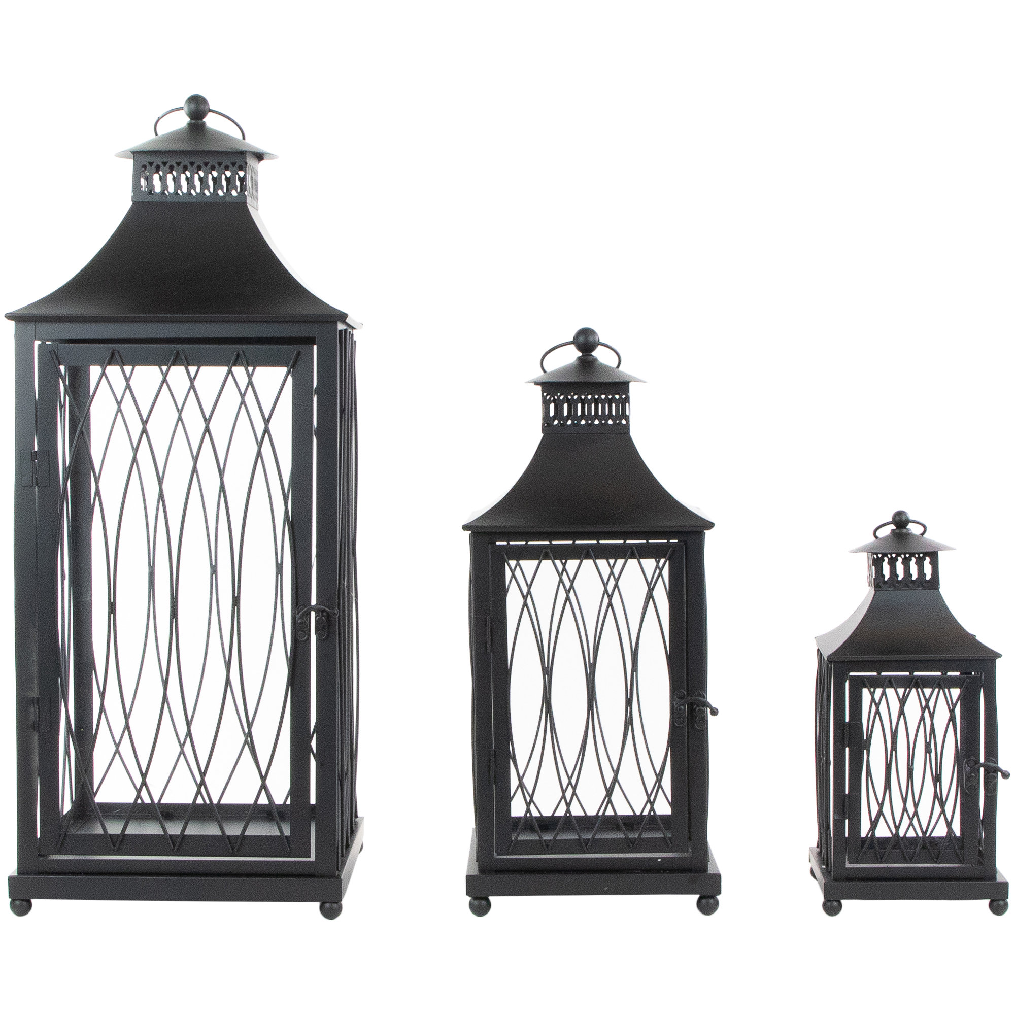 Northlight Seasonal Black Lattice Style Candle Lanterns | Wayfair