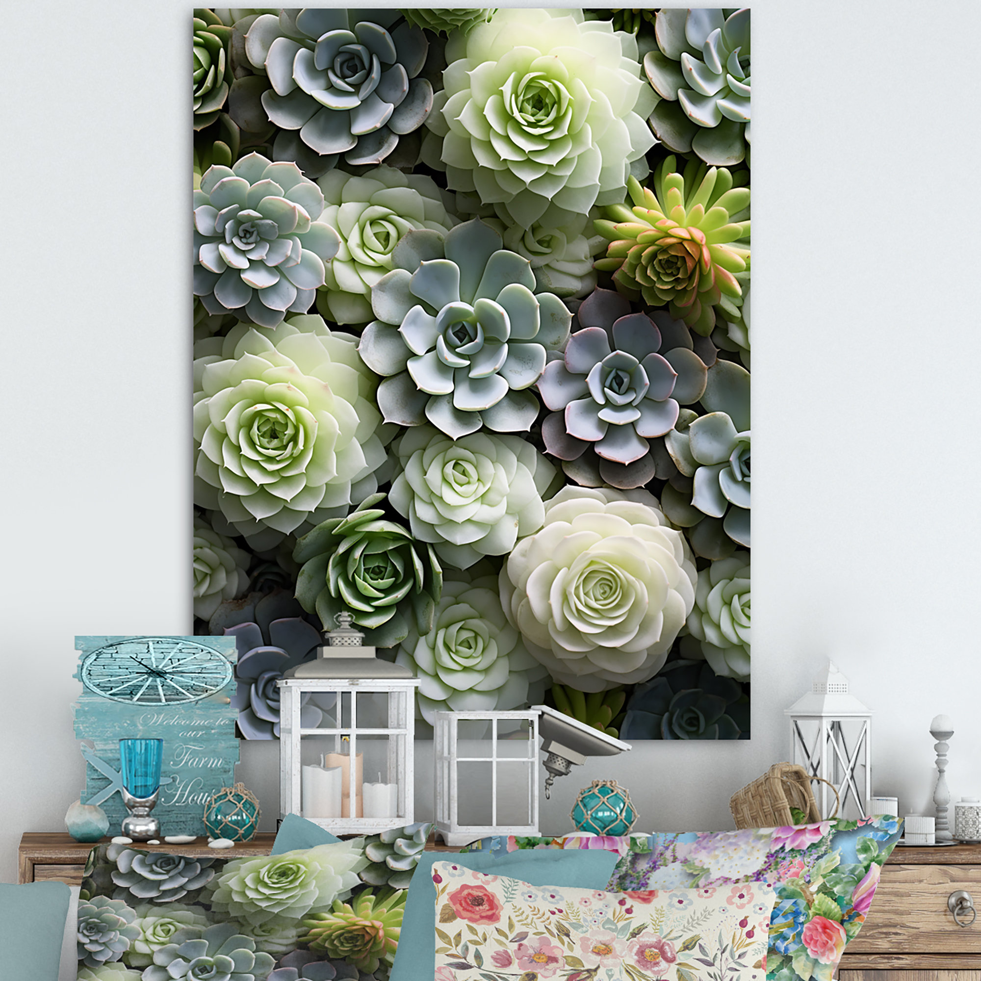 Dakota Fields Potterslea Green Succulents Flowers Serene II On Canvas ...