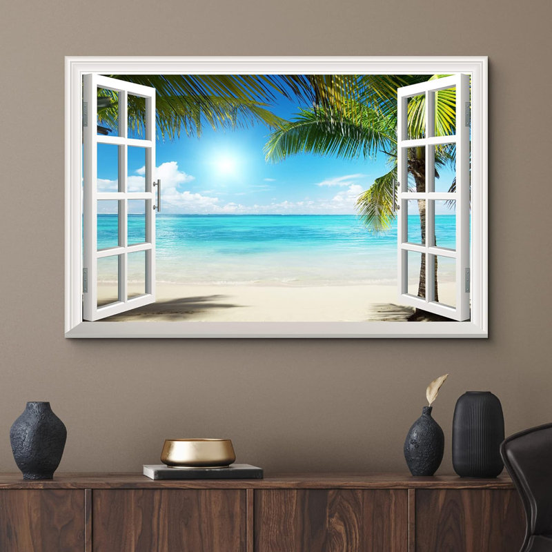 IDEA4WALL Window Scenery Tropical Green Palm Tree Coastal Beach Blue ...