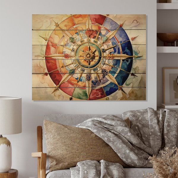 Williston Forge Jaryel Religious Wheel Of Dharma On Wood Print | Wayfair