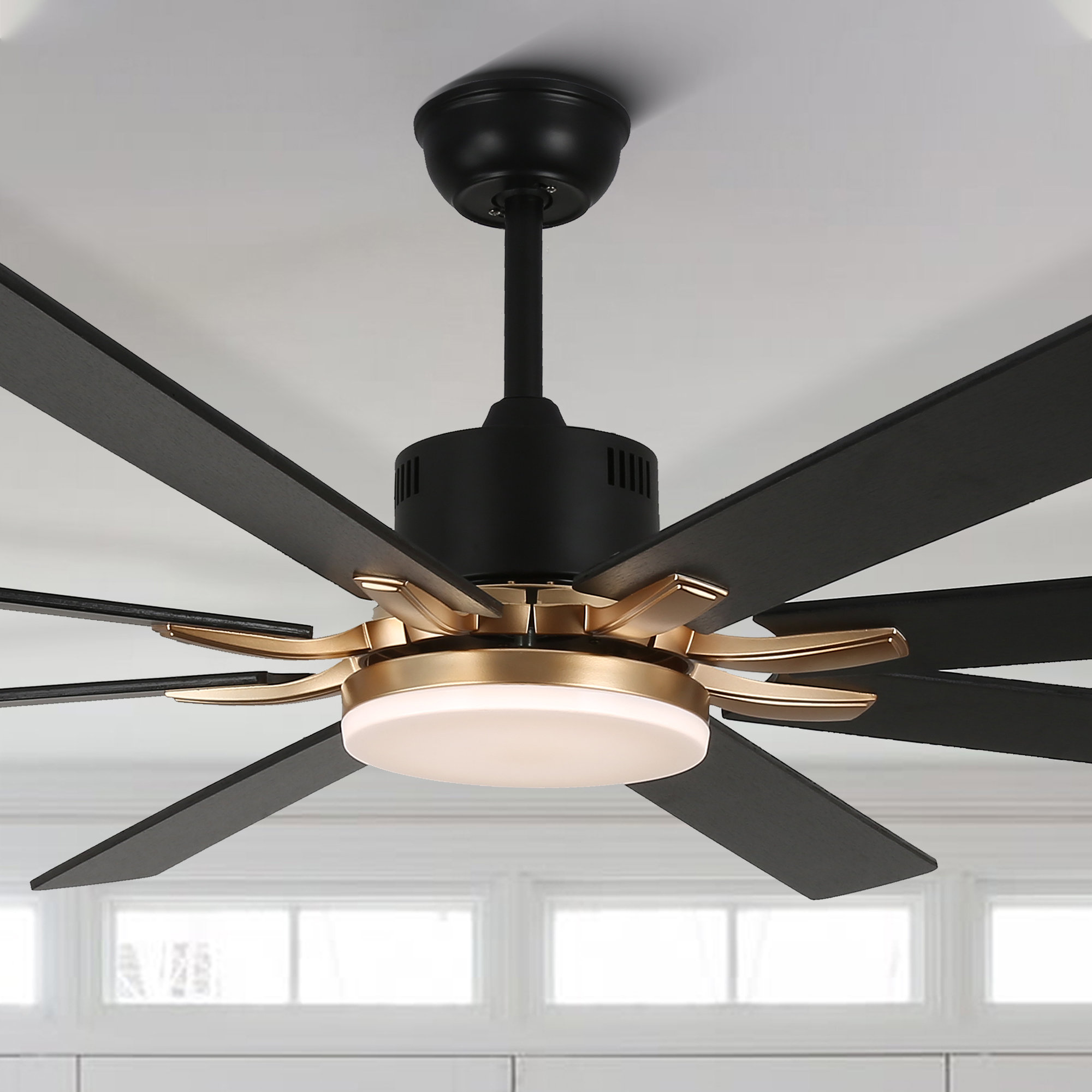 Latitude Run® 72" Large Modern Ceiling Fan w Wood Blades and LED Lights ...