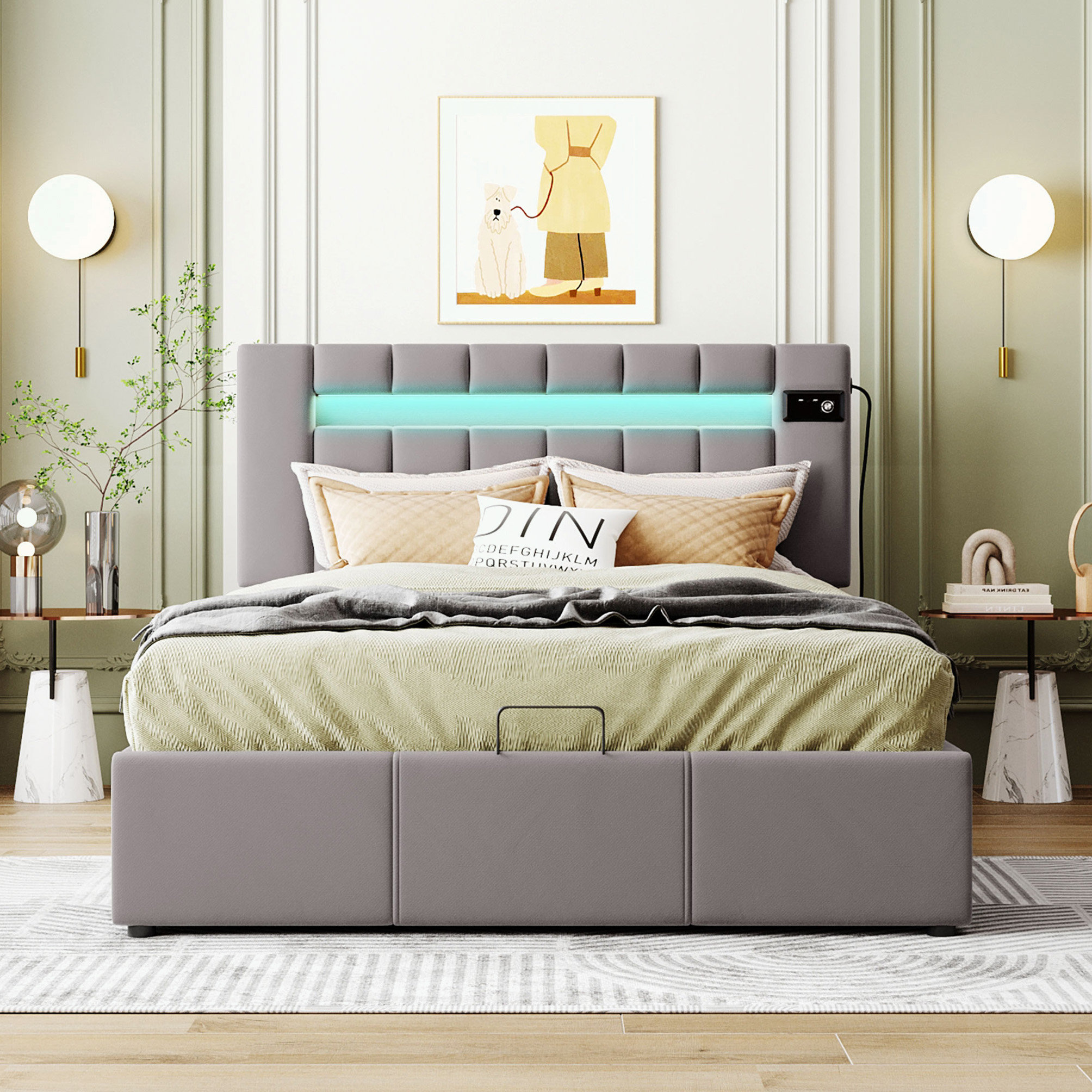 Wrought Studio™ Dexton Upholstered Bed With Led Light, Bluetooth Player ...