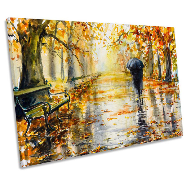 Rosalind Wheeler Umbrella Autumn Park Trees - Wrapped Canvas Painting ...