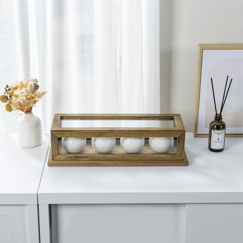 MyGift Acacia Wood Sports Baseball Display Case | Wayfair