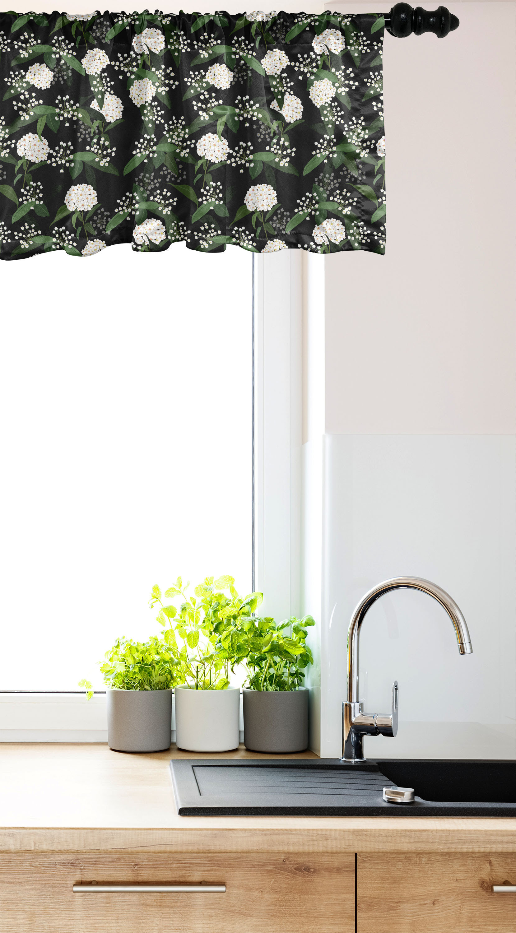 Ambesonne Botanical Valance Pack of 2 White Hydrangea Wedding Black ...