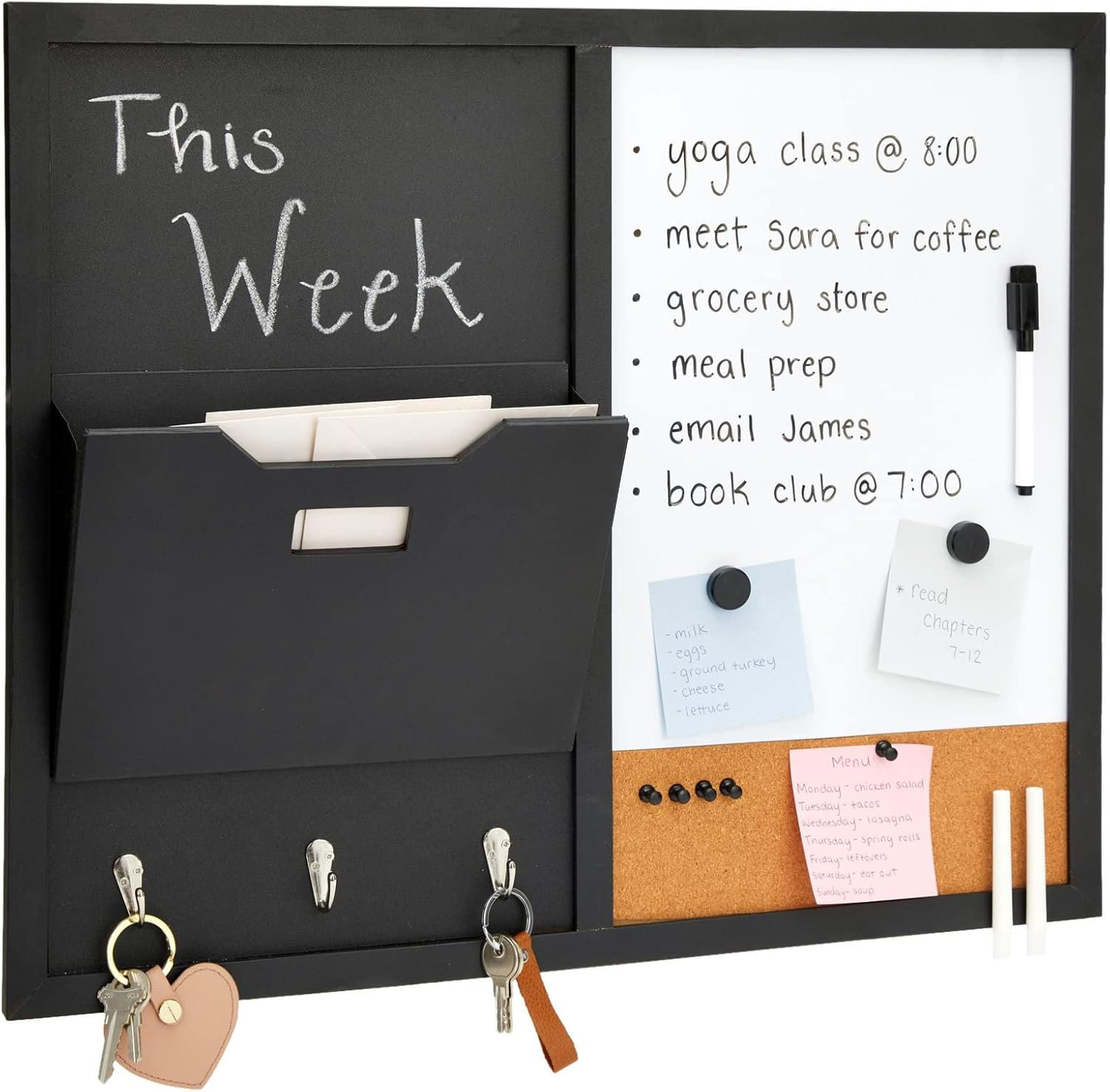 Ebern Designs Family Office Whiteboard, Chalkboard, Cork Board Combo ...