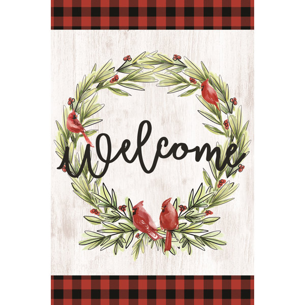 The Seasonal Aisle Welcome Cardinals On Wreath - Wrapped Canvas Art ...