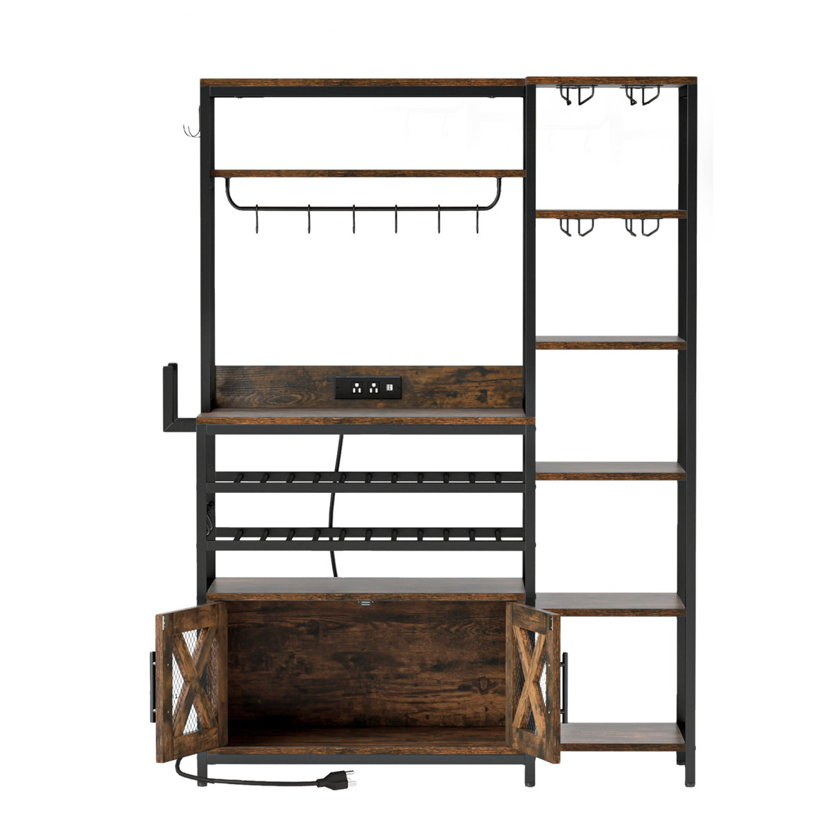 17 Stories Rustic 6-Tier Industrial Wine Rack & Coffee Bar with Power ...