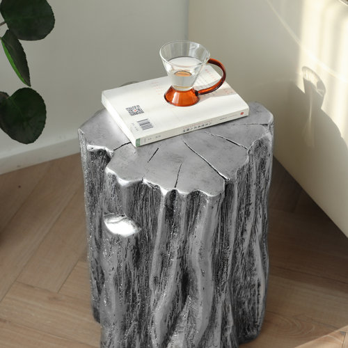 DOWLVN Tree Stump Trunk Side End Table, Faux Wood Patio Table, Garden ...