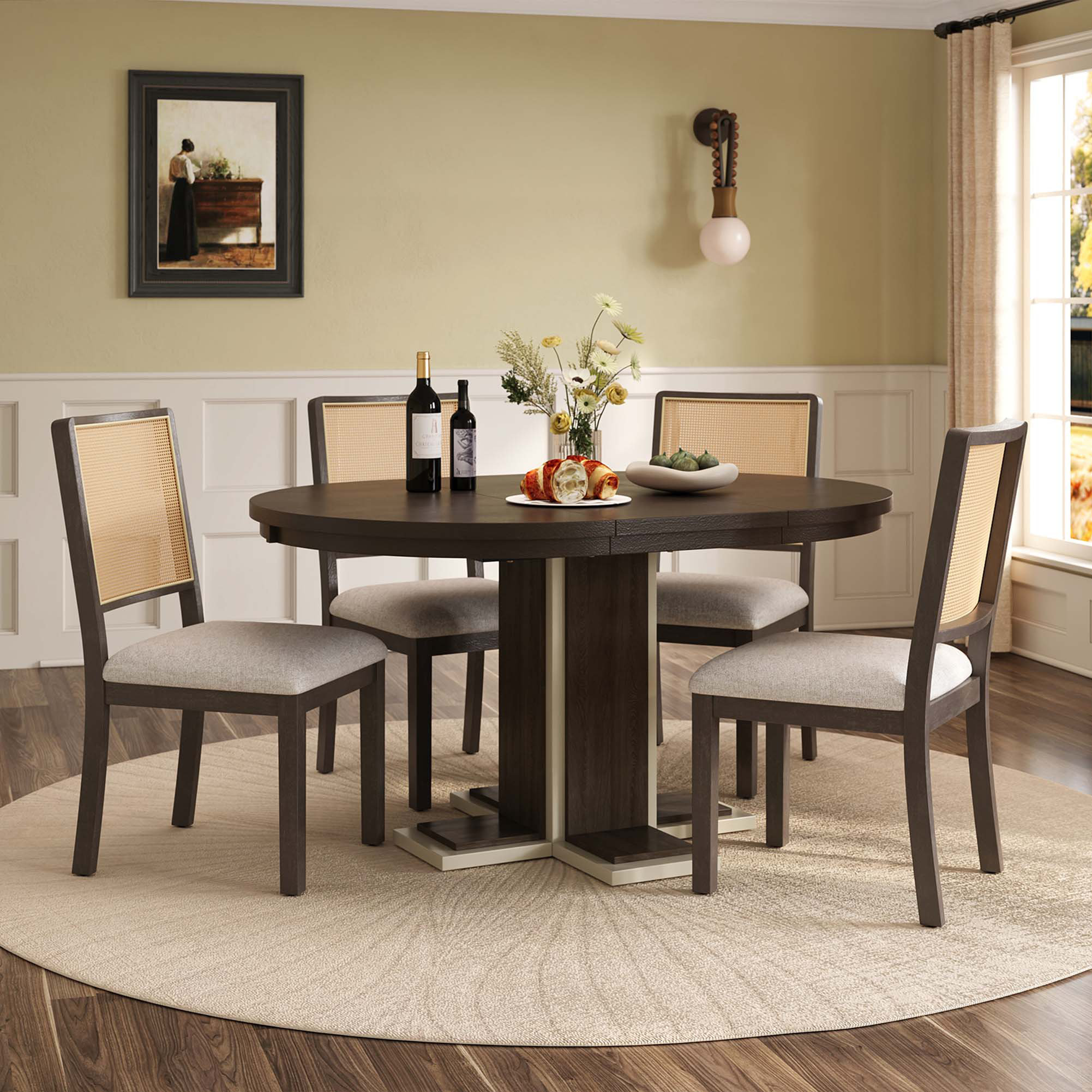 Bayou Breeze Round Dining Table For 4 With Chairs Set, Extendable ...
