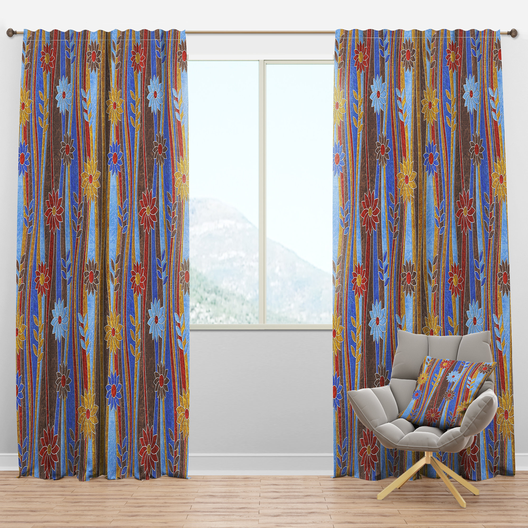 Design Art Floral Retro Pattern III - Abstract Curtain - Velvet Room ...