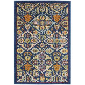 Bungalow Rose Whiteley Oriental Navy Blue/Yellow/White Area Rug ...