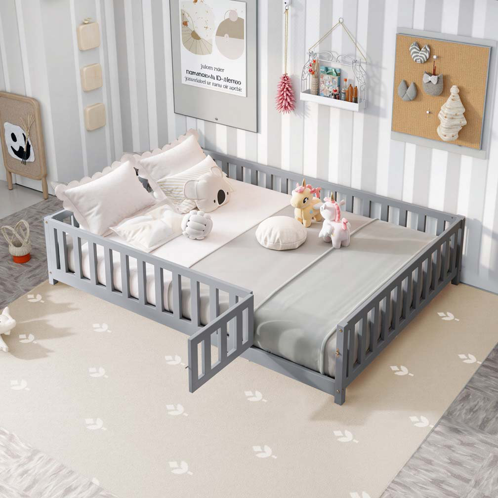 Harriet Bee Wood Floor Platform Bed with Fence and Door | Wayfair