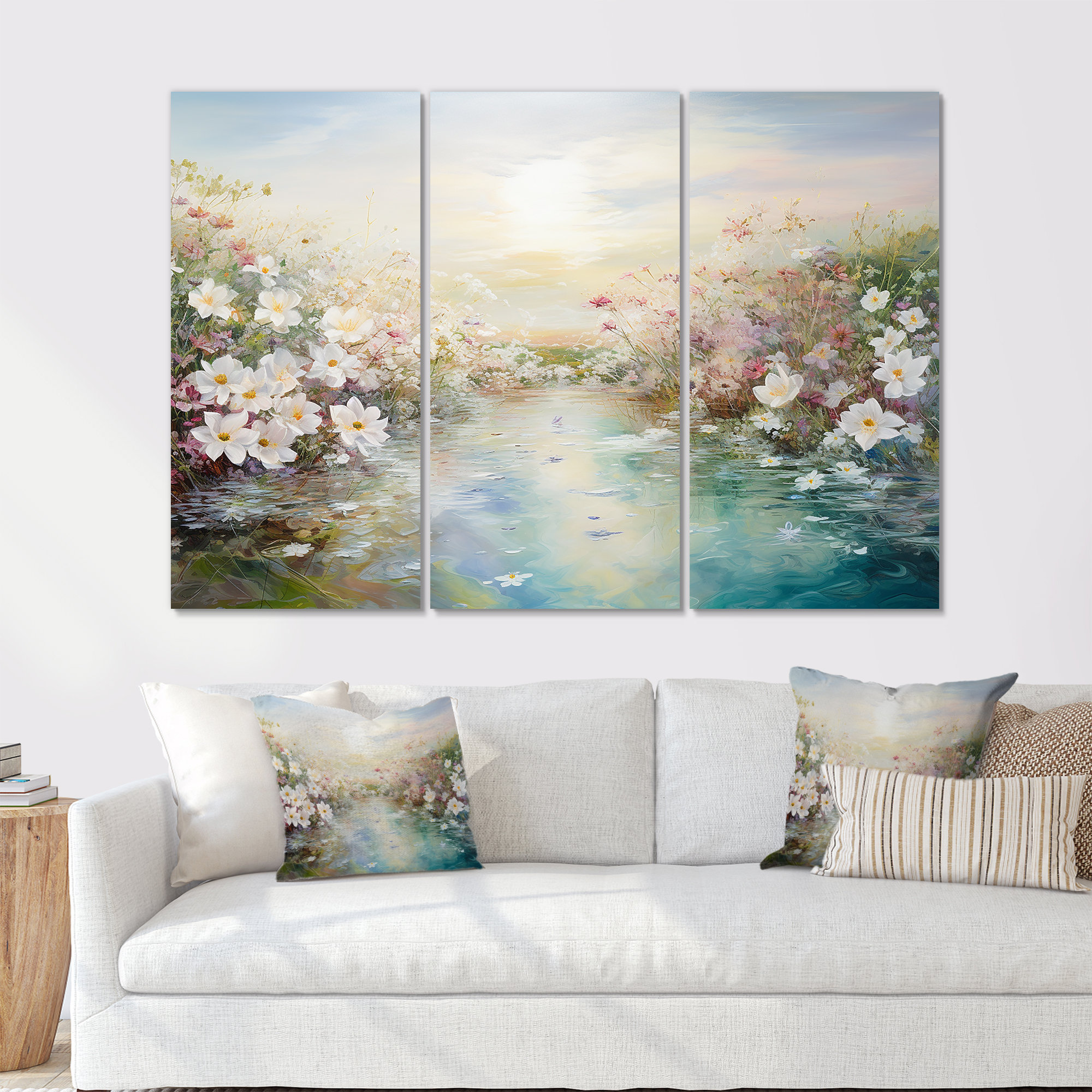 Red Barrel Studio® Simplity Wreath Green Flower Field I - Flower Field Wall Art Print Set | Wayfair