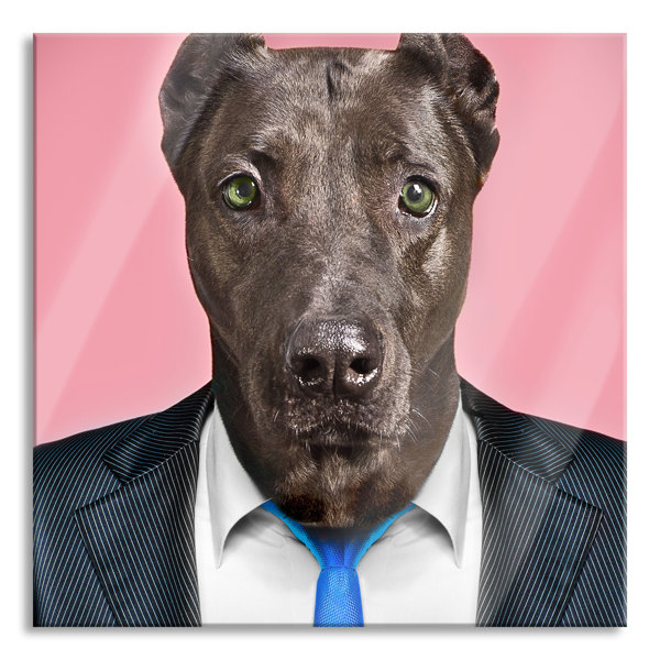 Happy Larry Manager Dog with Suit - Unframed Graphic Art on Glass ...