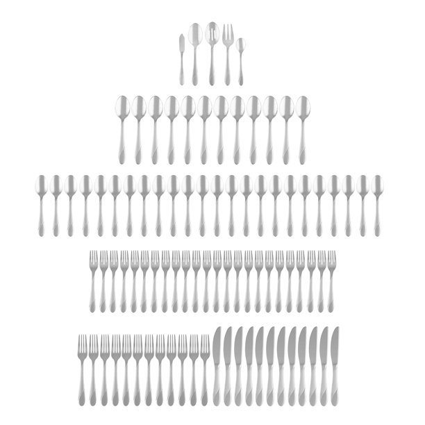 Cambridge Silversmiths Cambridge Swirl Sand 89-Piece Flatware Set ...