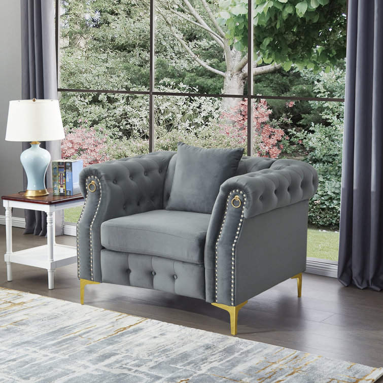 House of Hampton® Frotten Velvet Chesterfield Chair | Wayfair