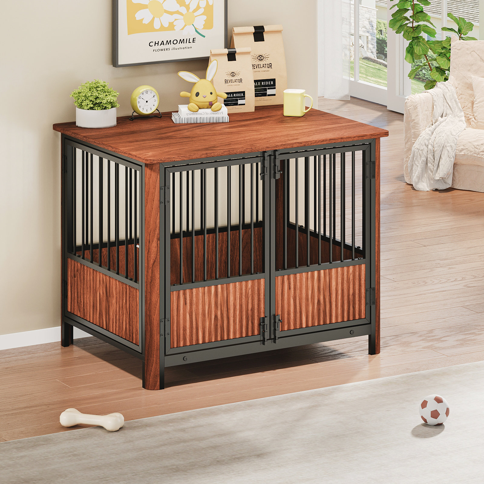 Archie & Oscar™ Walnut Fluted Wood Dog Crate & End Table With Double ...