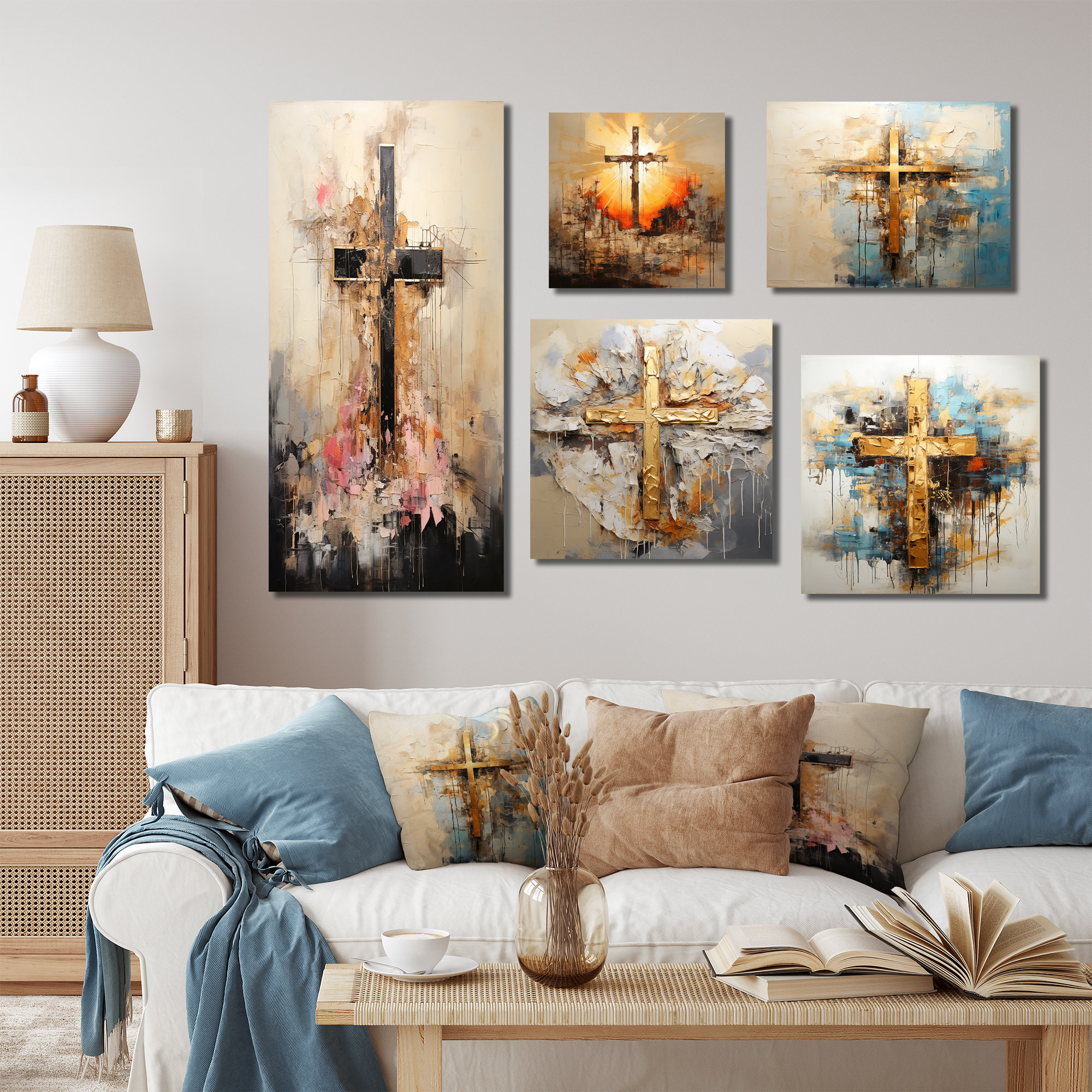 Astoria Grand Minimalism Floral Religious Cross - Religious Landscape ...