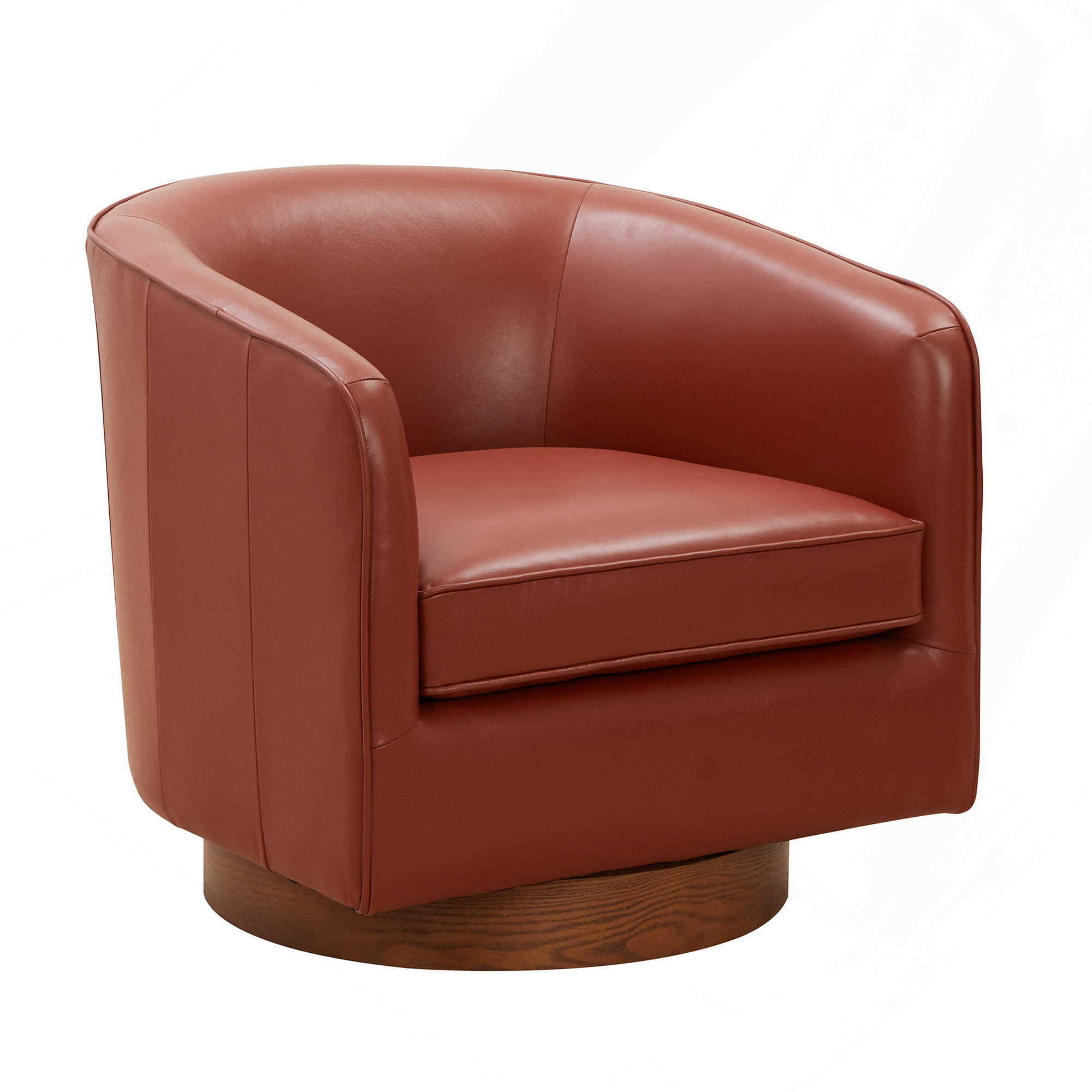 Latitude Run® Saddle Leather In Faux Wood Base Barrel Swivel Chair ...