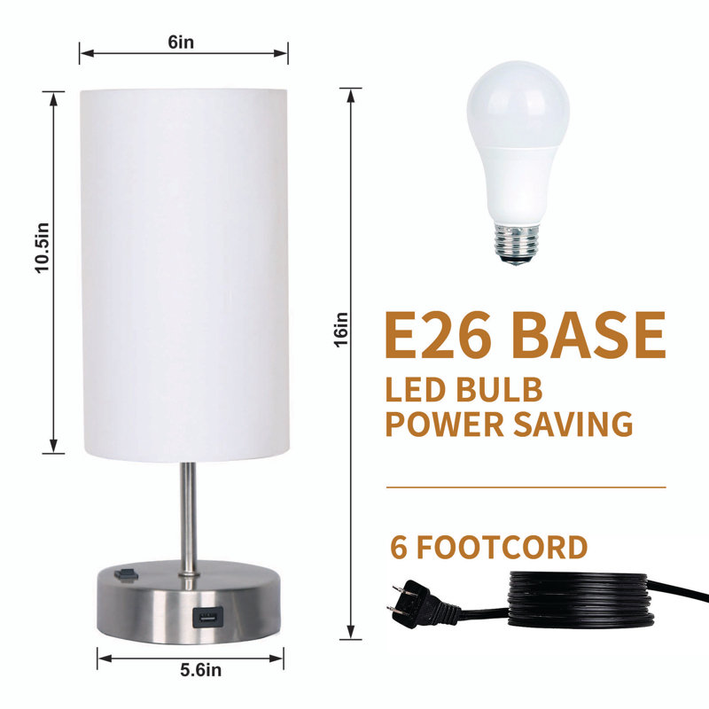 Wrought Studio™ Lailand 16" Metal Table Lamp Set with USB | Wayfair