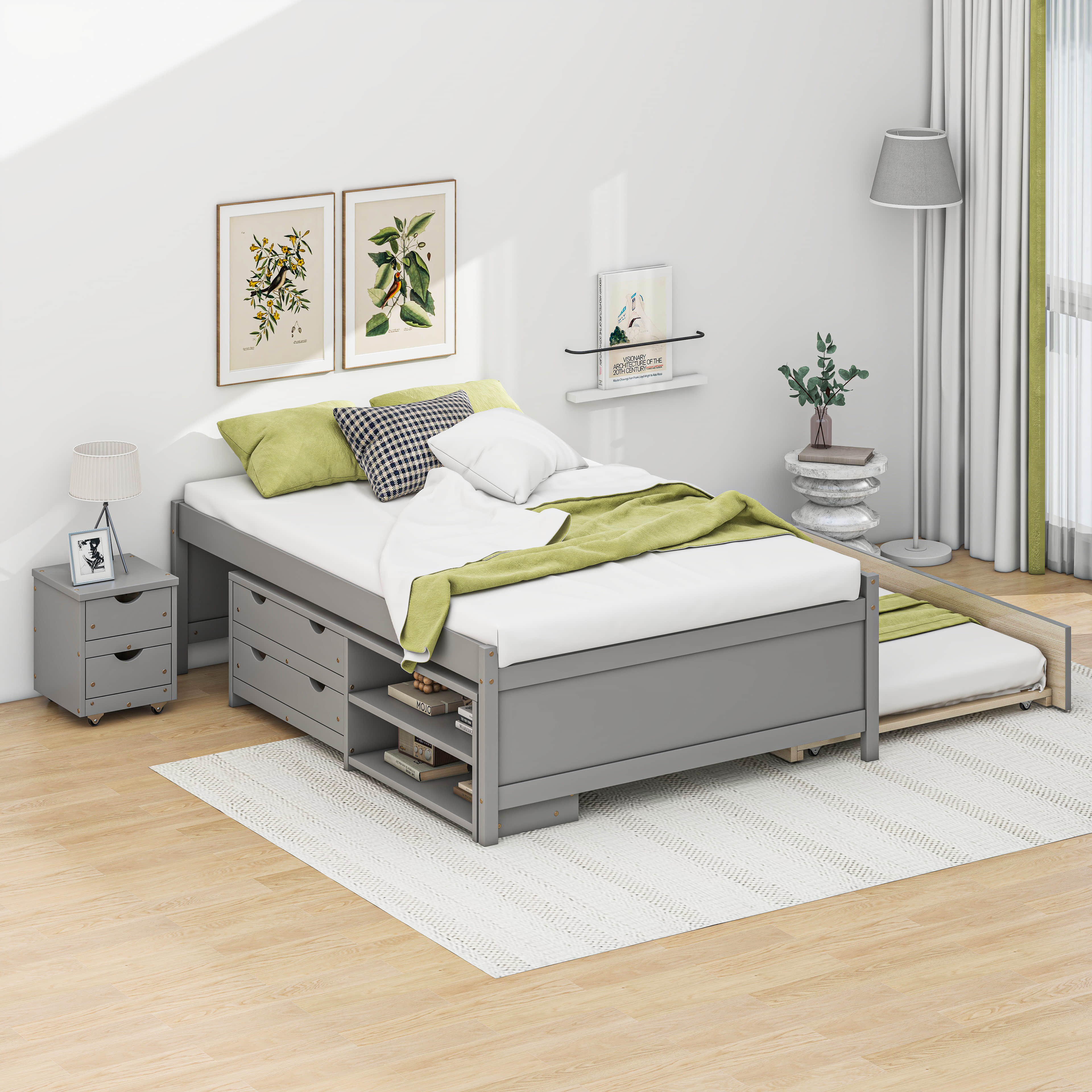 Hokku Designs Orear Full Size Storage Bed With Trundle, Under Bed ...